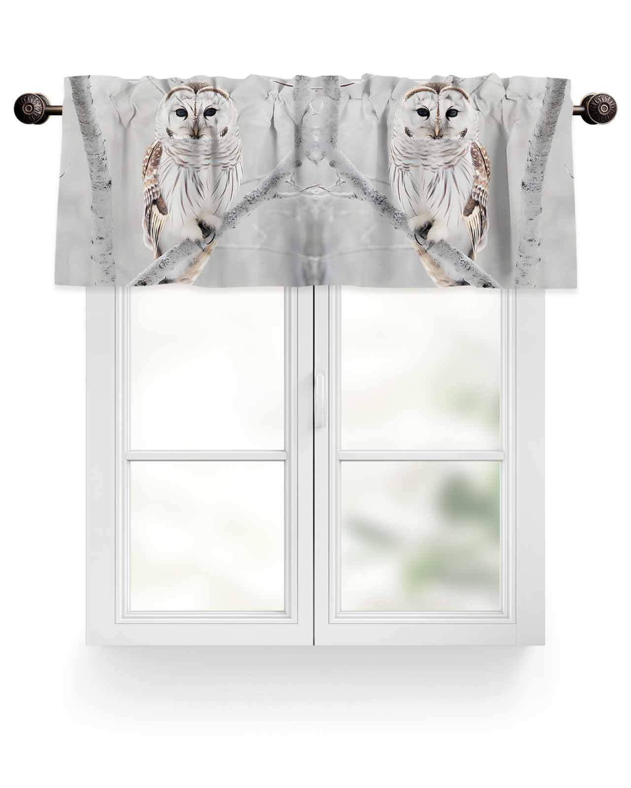 Owl Valances for Windows Cute White Owl Perch On Tree Branch Snow ...