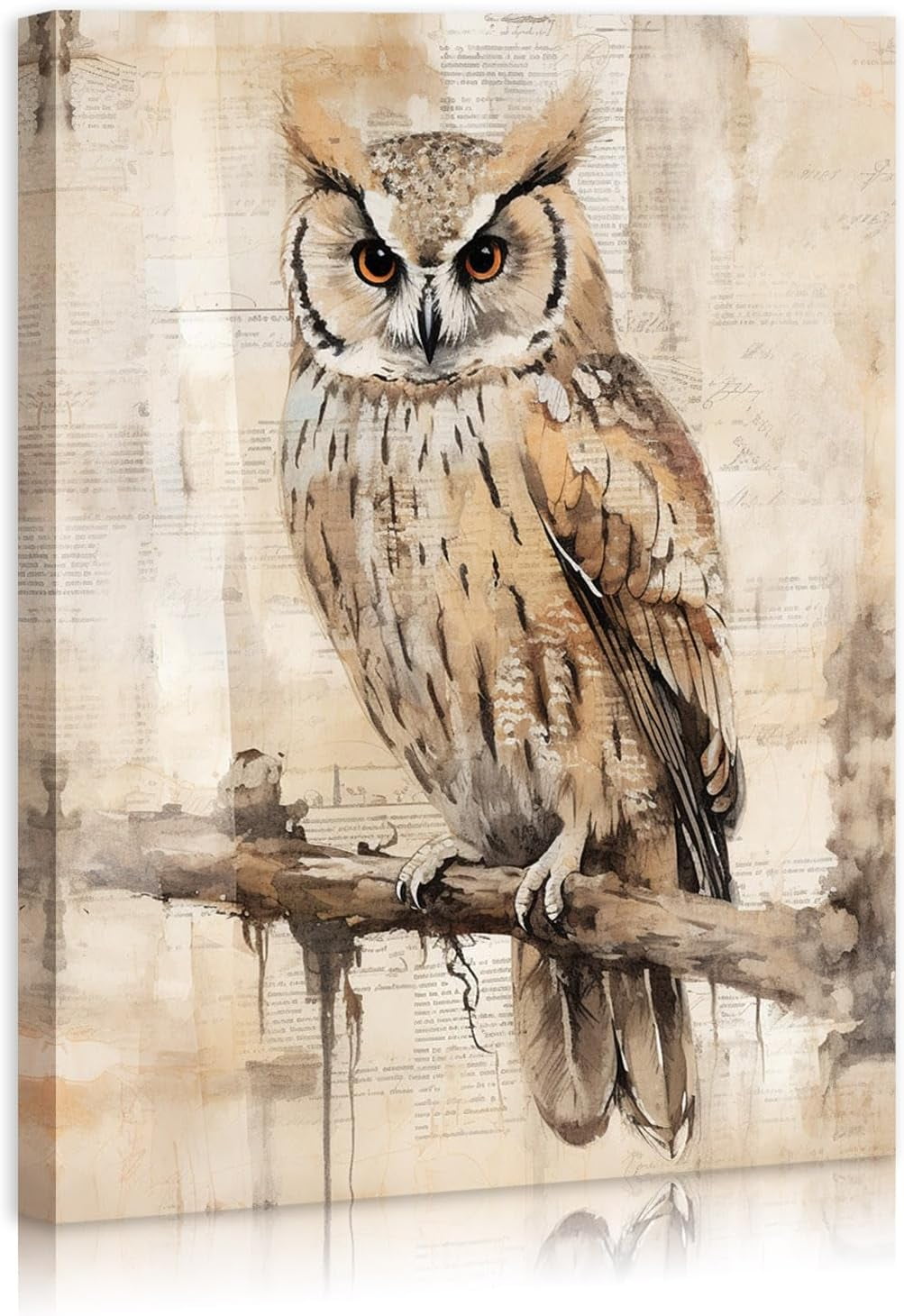 Owl Wall Art Watercolor Animals Owl Paintings Gold Feather Cute Bird ...