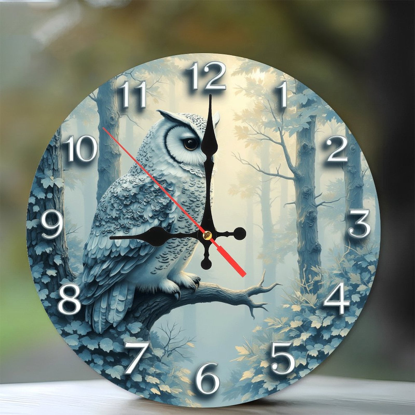 Owl Wall Clock 10-Inch Silent Wooden Wall Clock, Battery Operated (AA ...