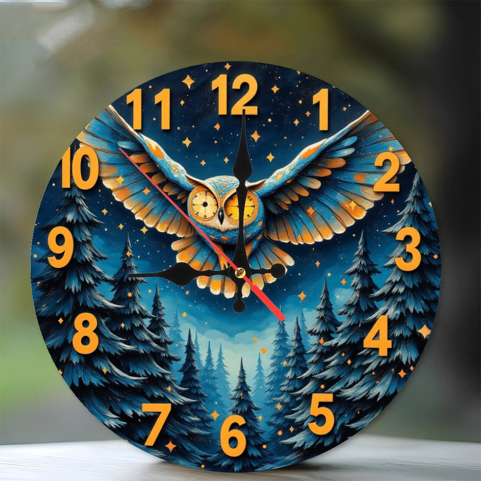 Owl Wall Clock Art 10-Inch Silent Wooden Wall Clock, Battery Operated ...