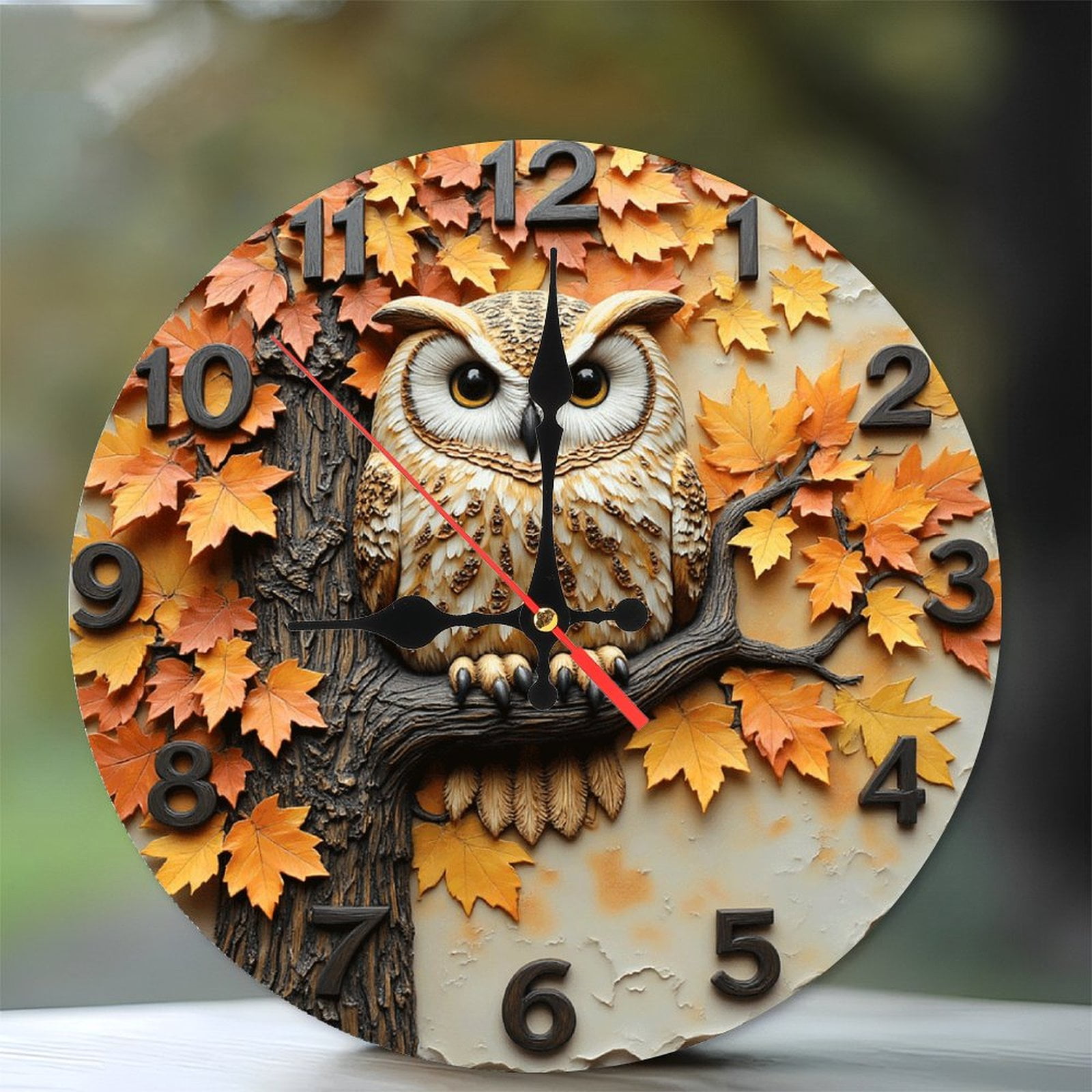 Owl Wall Clock Decorative Nature Art 10-Inch Silent Wooden Wall Clock ...
