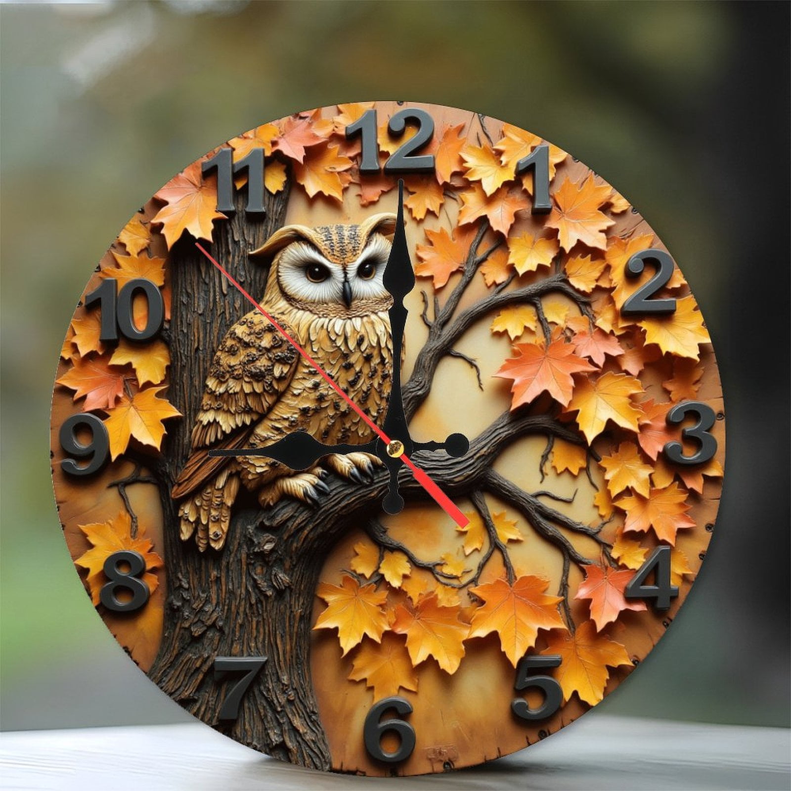 Owl Wall Clock Home Decor 10-Inch Silent Wooden Wall Clock, Battery ...