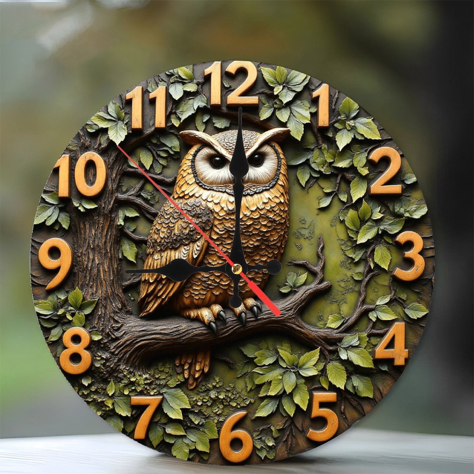 Owl Wall Clock Home Decor Nature Themed Art 10-Inch Silent Wooden Wall ...