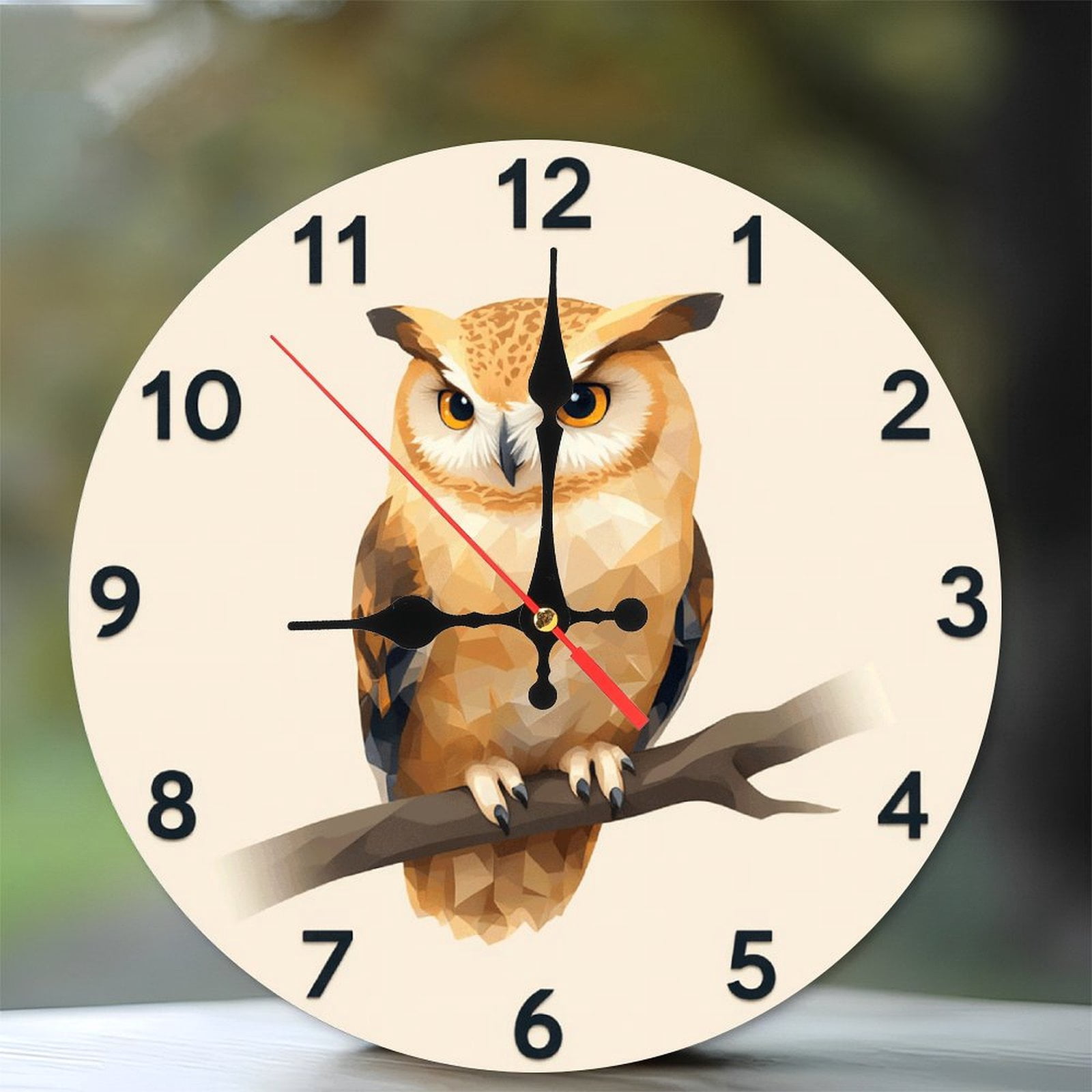 Owl Wall Clock Modern Home Decor Unique Design 10-Inch Silent Wooden ...