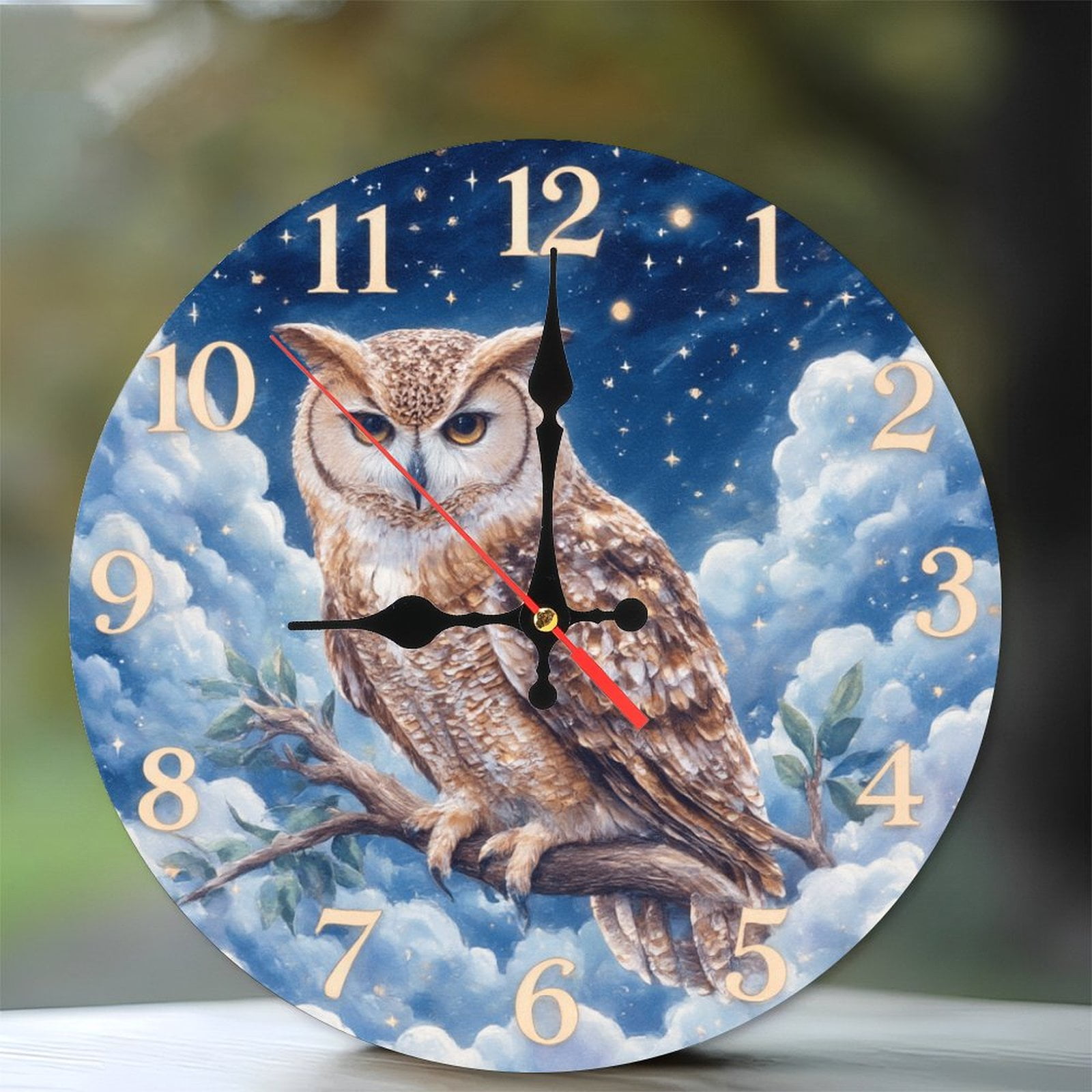 Owl Wall Clock Night Sky Clouds Art Decor Home Decoration 10-Inch ...