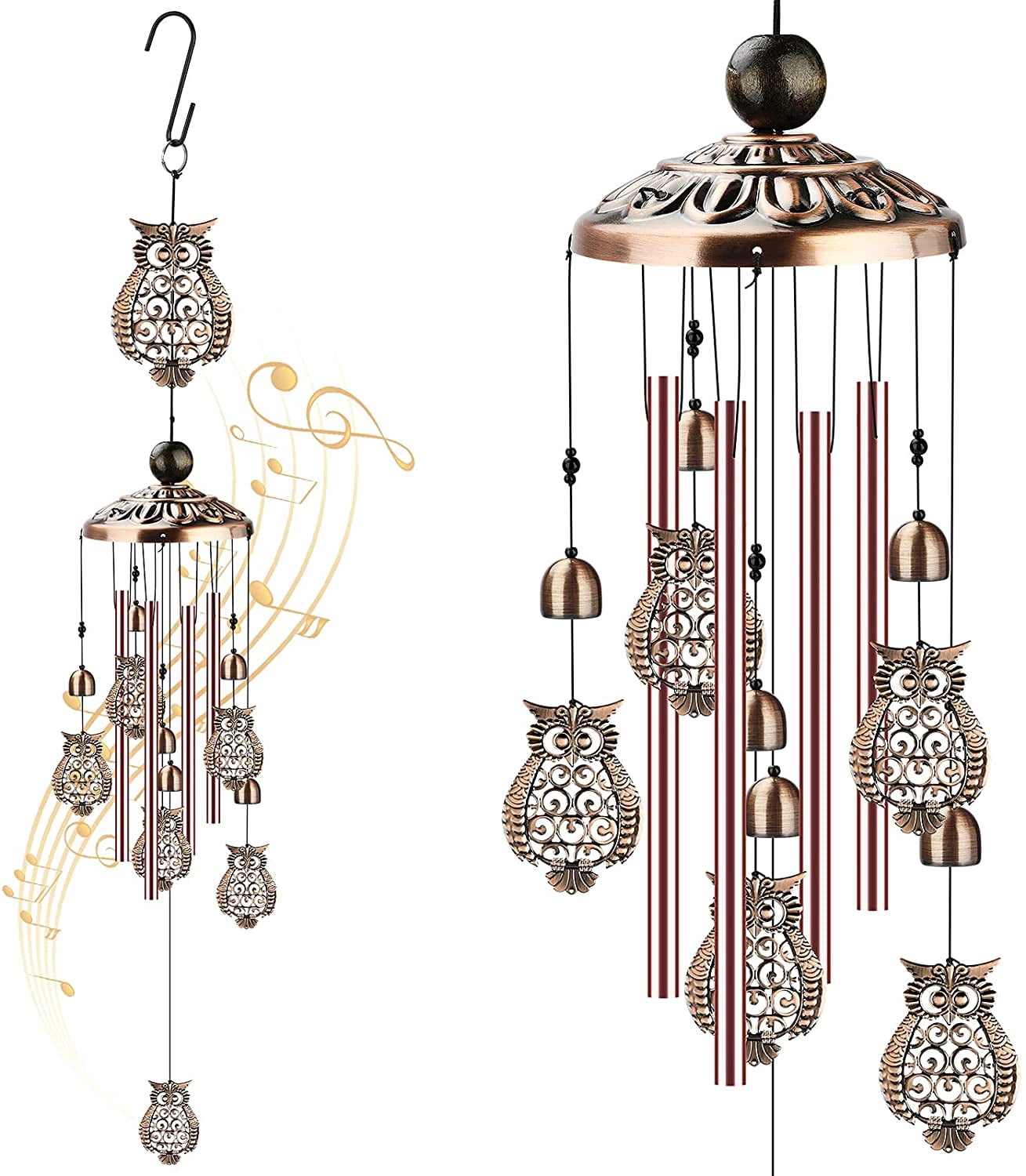 Owl Wind Chime With 4 Aluminum Tubes, 6 Bells, 7 Owls, 94Cm, Waterproof ...