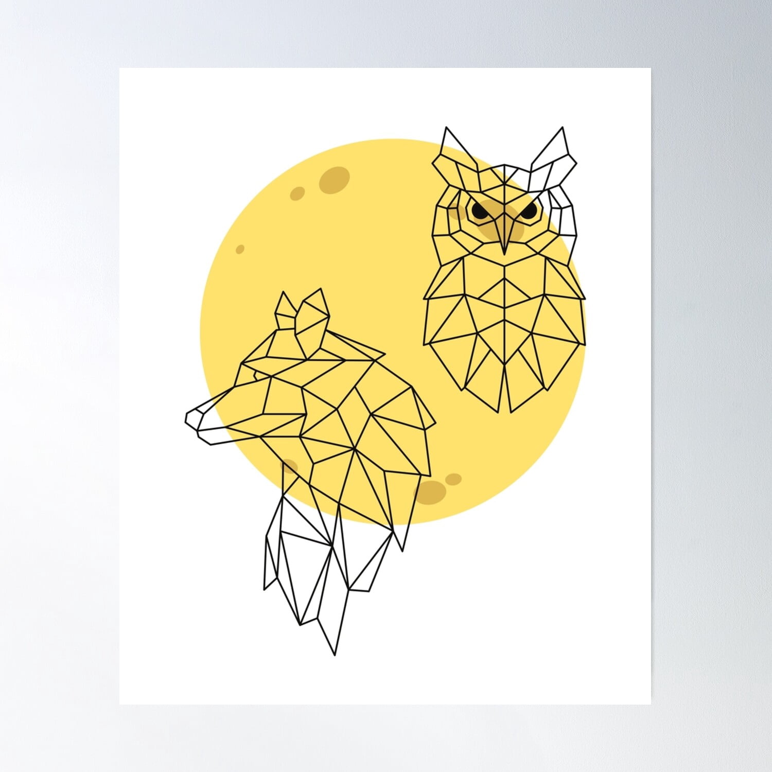 Owl & Wolf On Moon Light Poster Wall Art, Modern Wall Decor, 24x36 ...