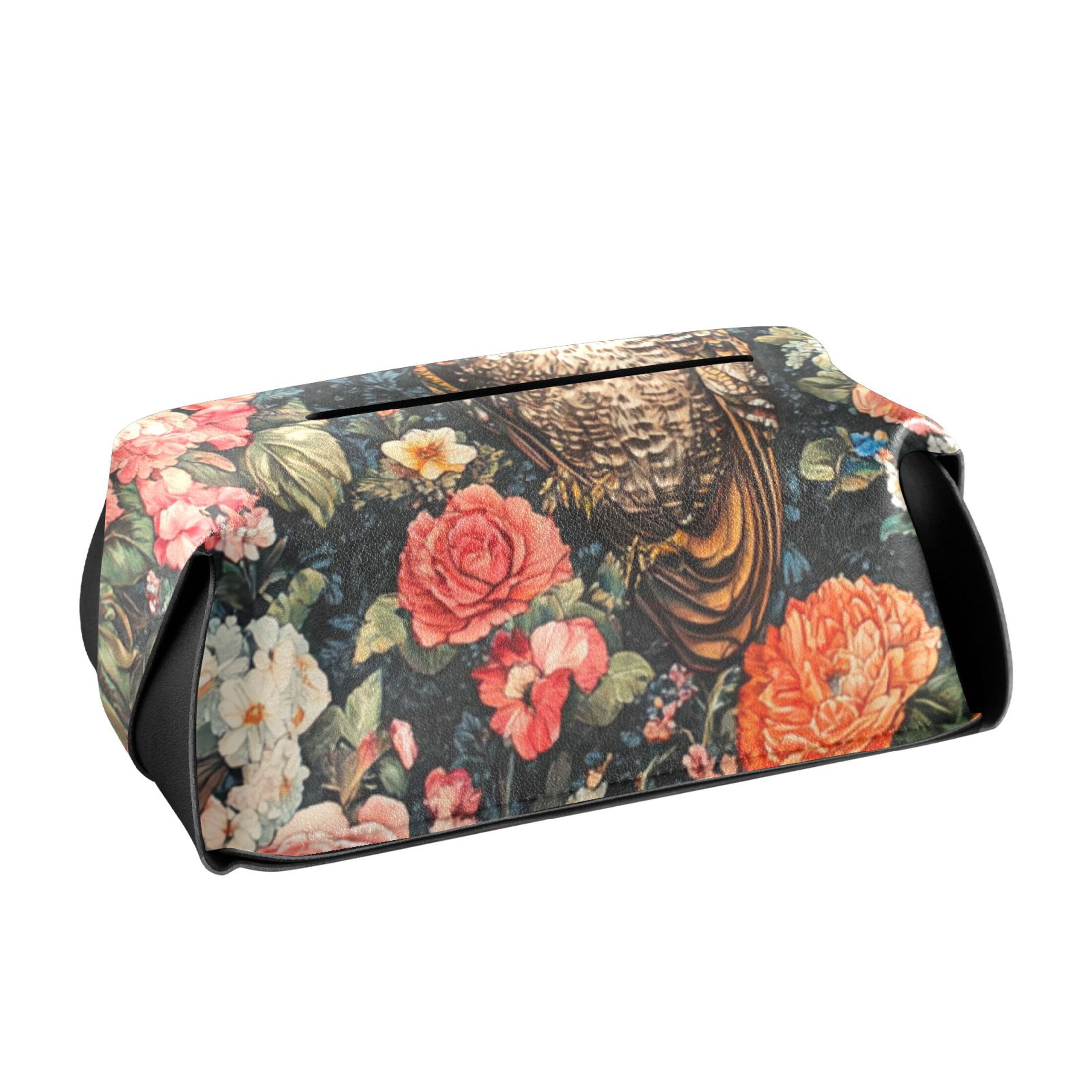 Owl and Flowers Vintage Oil Painting Tissue Box Cover Leather Square ...