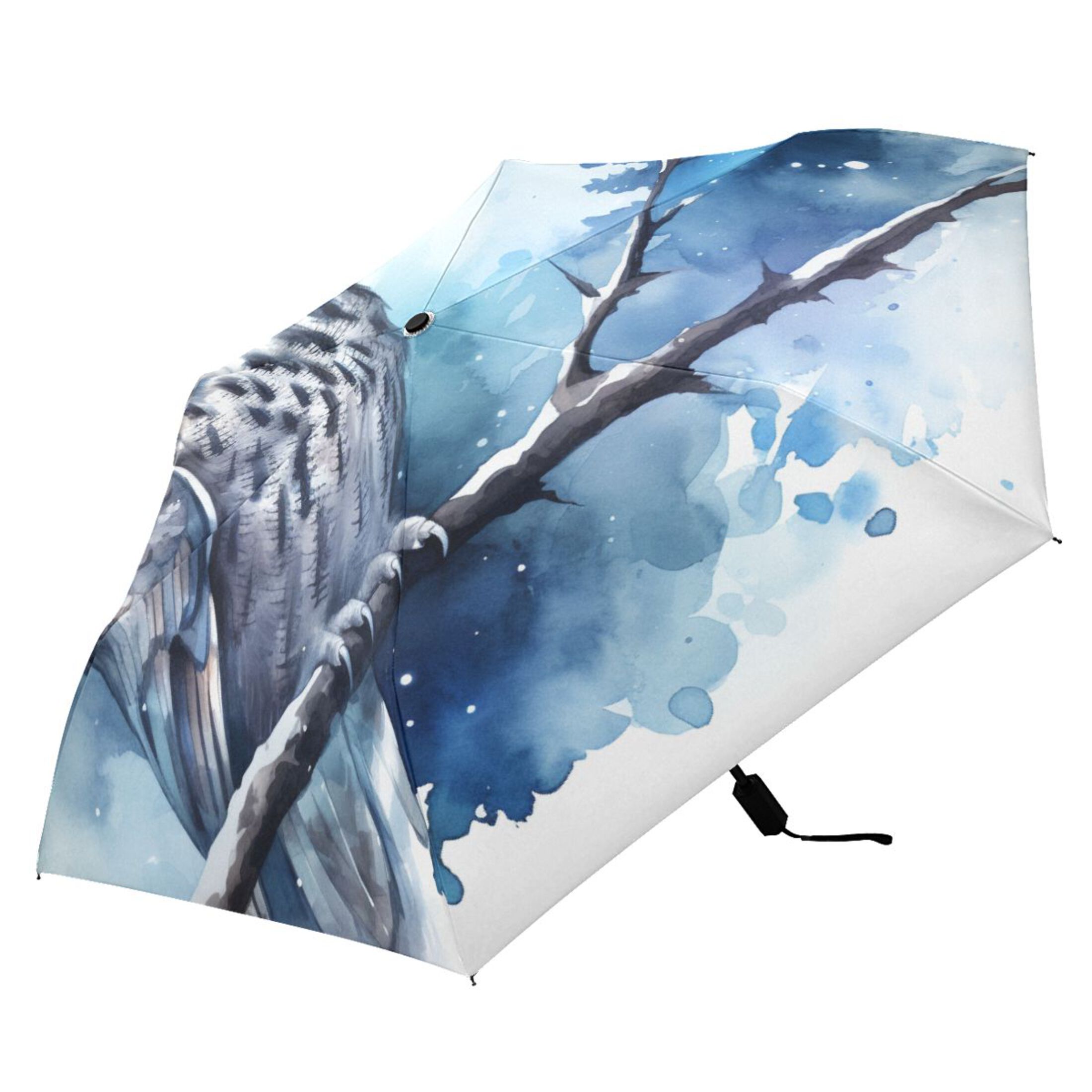 Owl on Tree Compact Folding Umbrella for Rain Windproof Travel Umbrella UPF 50+ Lightweight ...