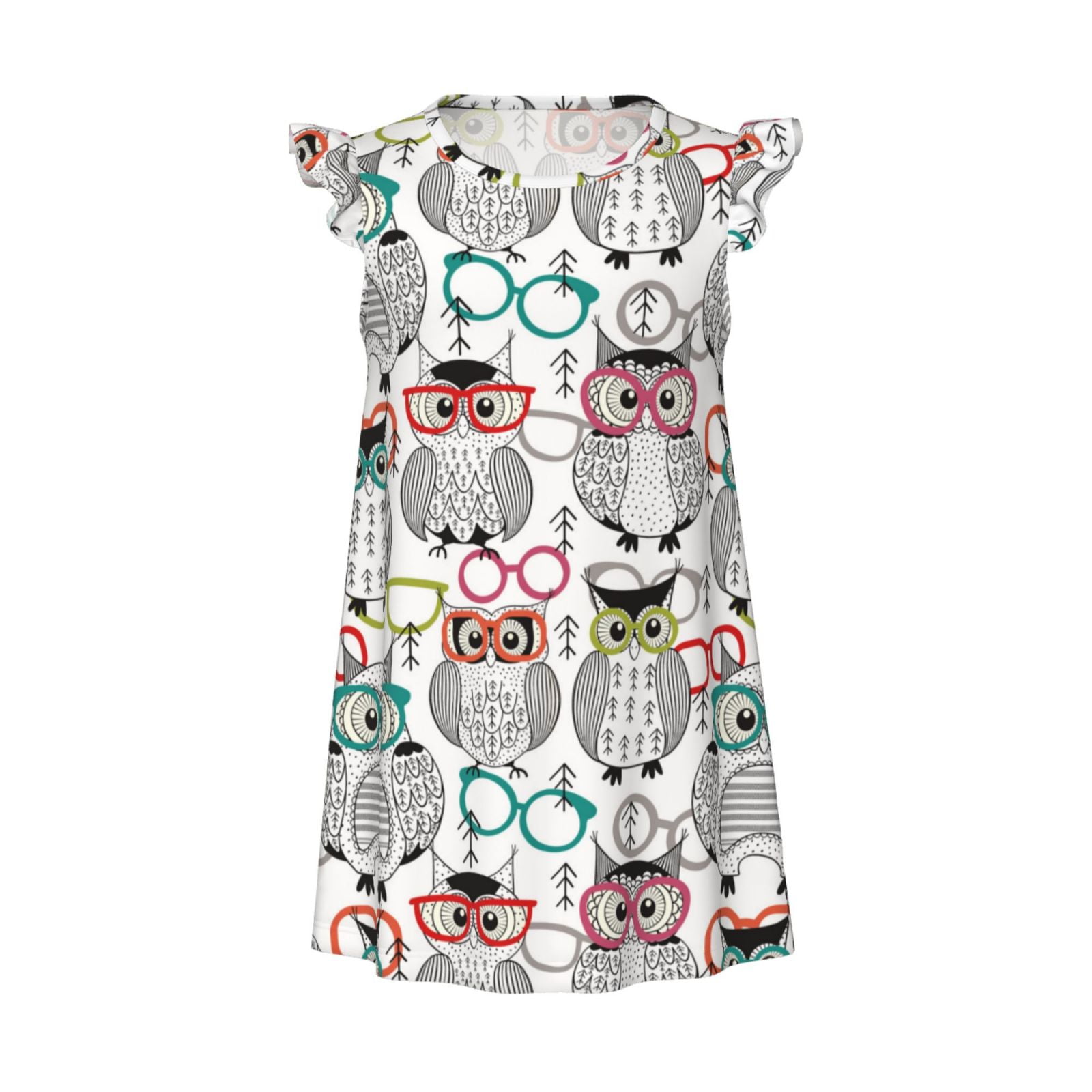 Owl with Glasses Girls Nightgowns, Short Sleeves Princess Dress, Girls ...
