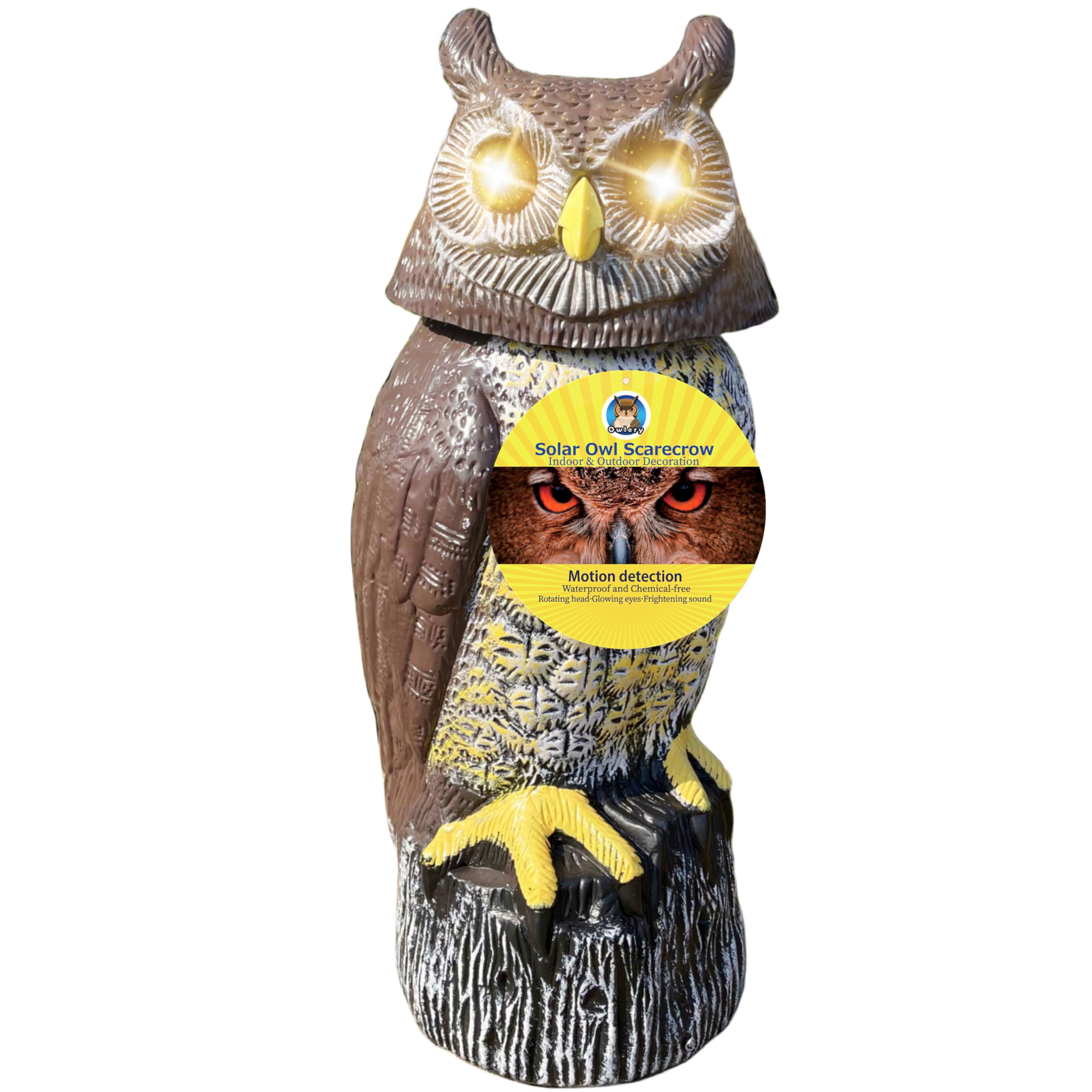 Owlery Solar Owl Guard with Motion Detector, Flashing Eyes, Spinning ...