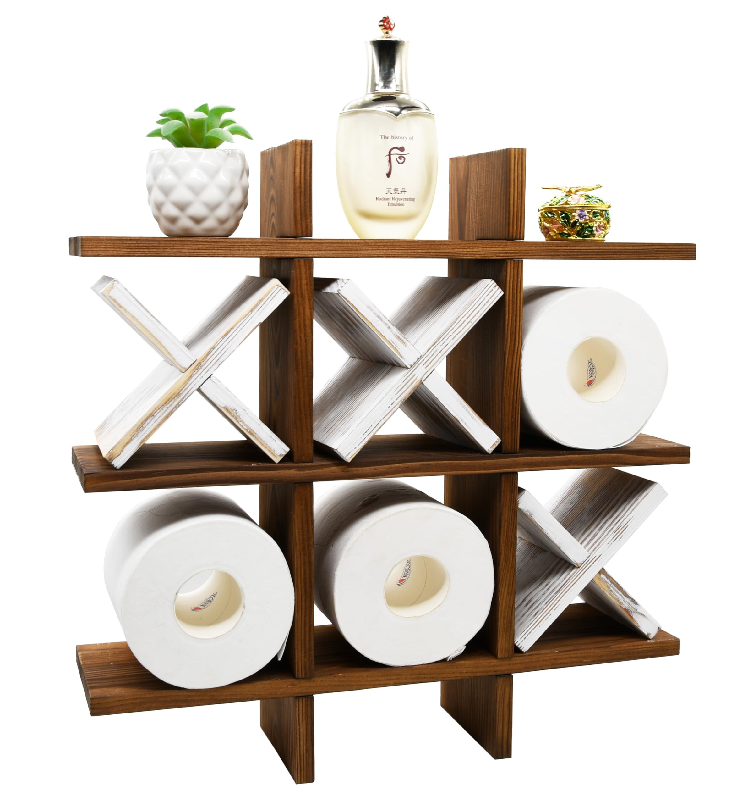 Owlgift Tic Tac Toe Toilet Paper Holder Rack Rustic Burnt Wooden Toilet ...