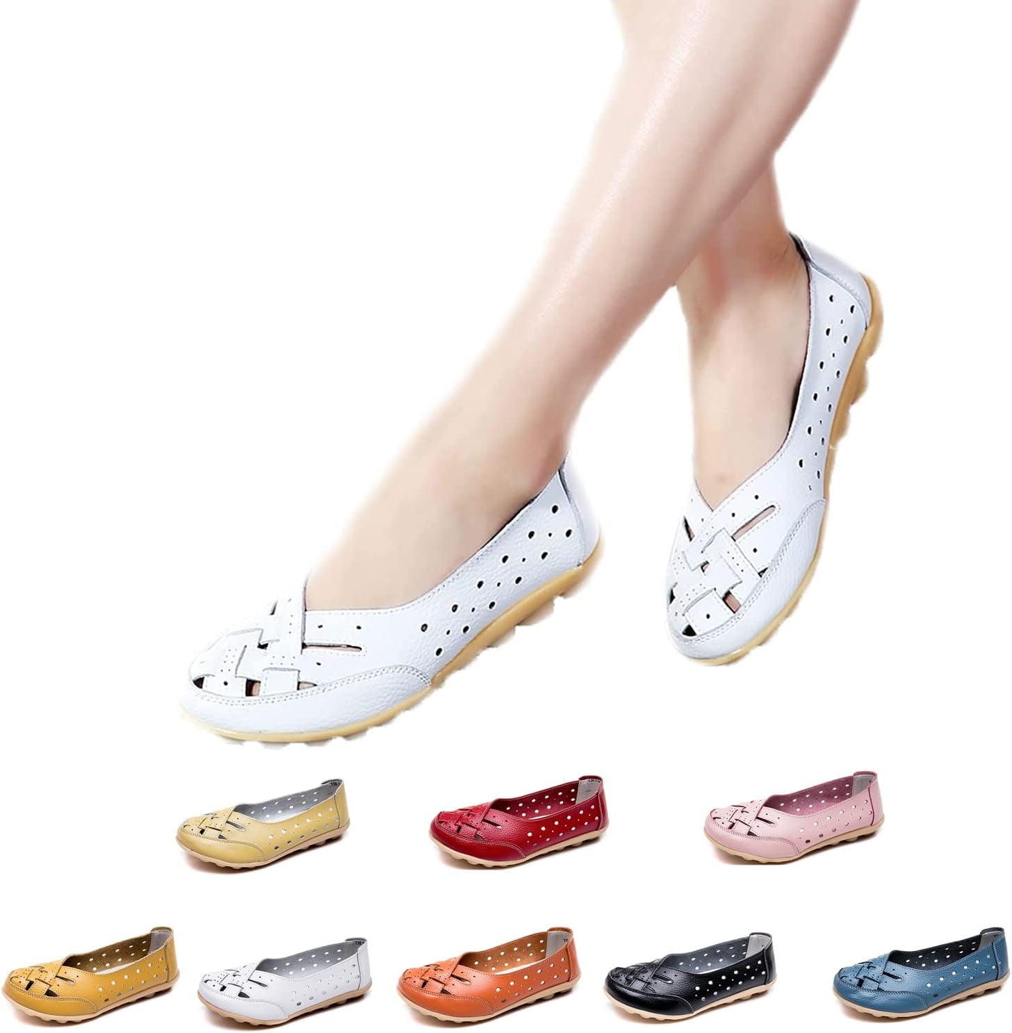 Owlkay New Casual Women Shoes, Comfy Slip-On Cutout Leather Loafers ...