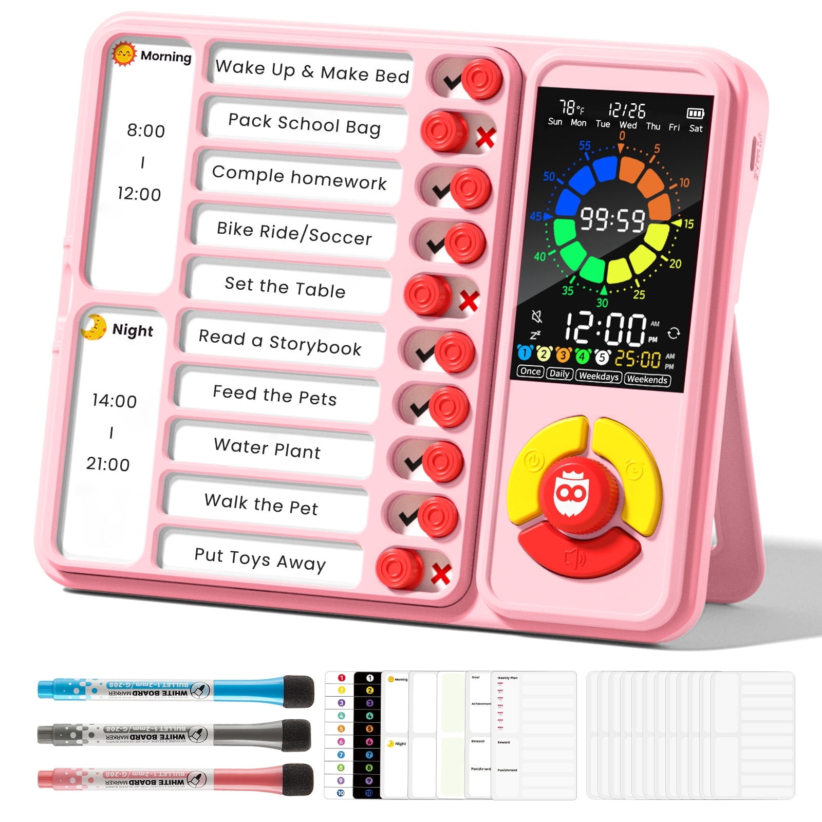 Owlprince Digital Visual Timer & Chore Chart, ADHD Cleaning Planner ...