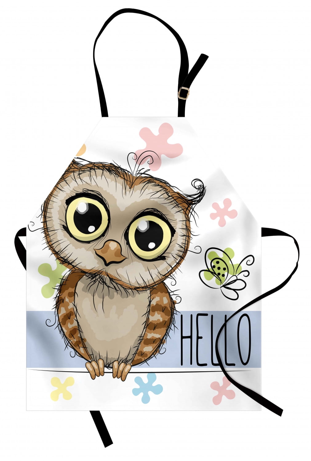 Owls Apron Cartoon Owl and a Butterfly on a Floral Background with ...