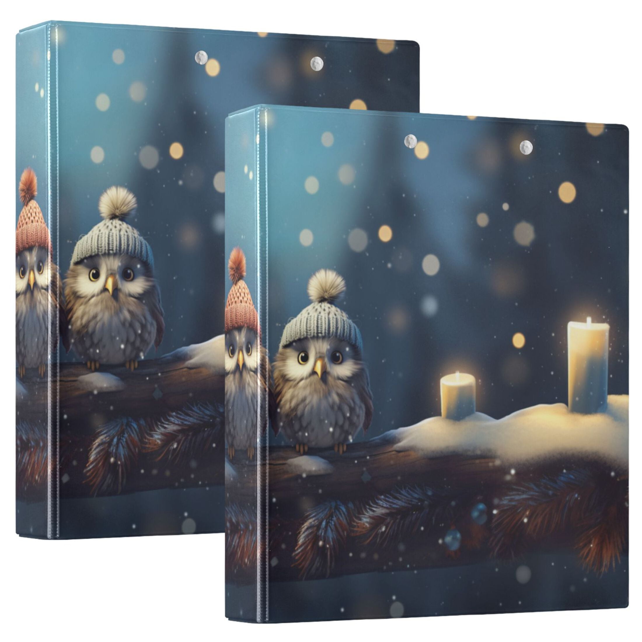 Owls Candles Snow Branches 3 Ring Binders 1.5 inch Hardcover File ...