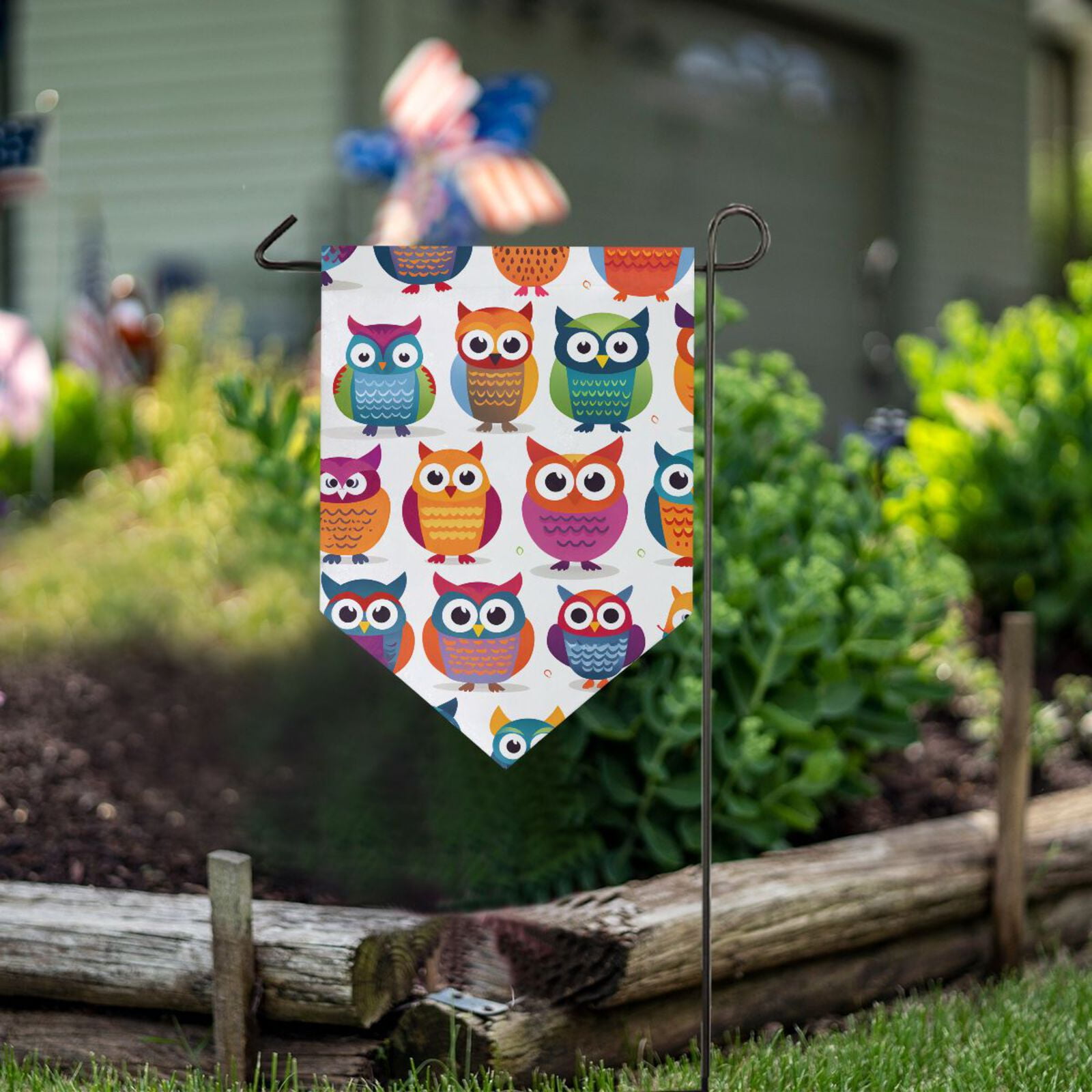 Owls Cartoon Garden Flag 18" x 12.5" Double Sided Yard Lawn Outdoor ...