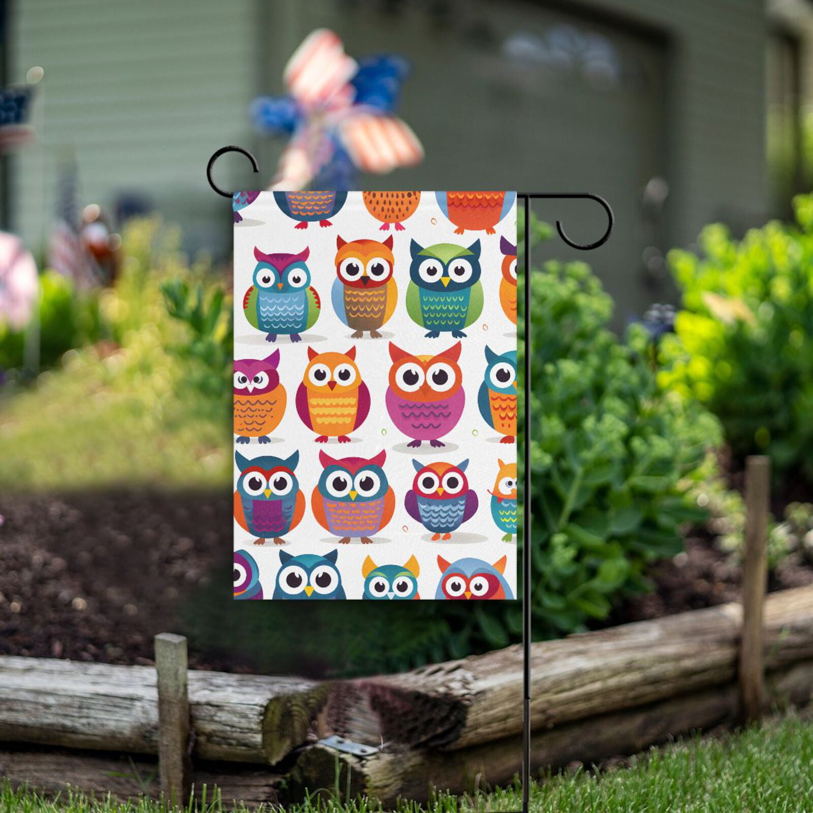 Owls Cartoon Garden Flag Double Sided Outdoor Banners for Courtyard ...