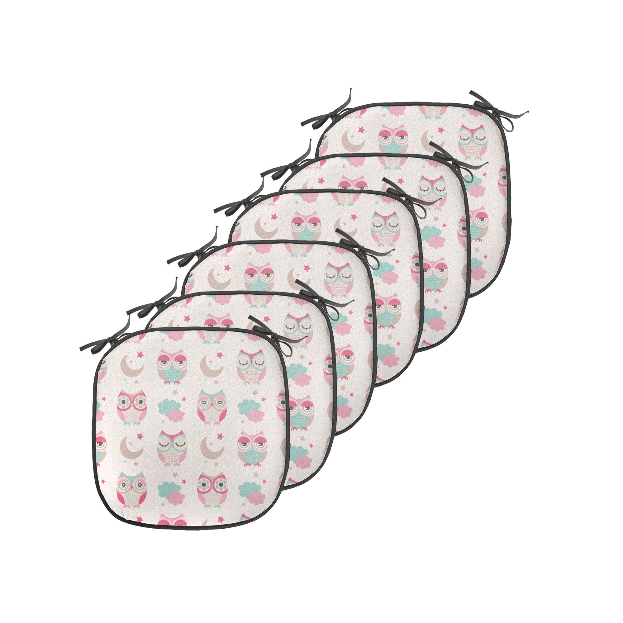 Owls Chair Seating Cushion Set of 6, Owls Stars Moon Patterns in ...