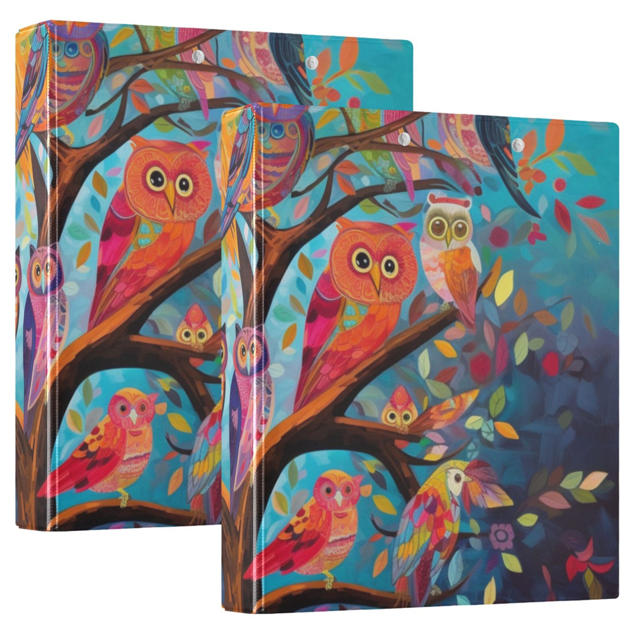 Owls Colorful Trees 3 Ring Binders 1.5 inch Hardcover File Folders with ...