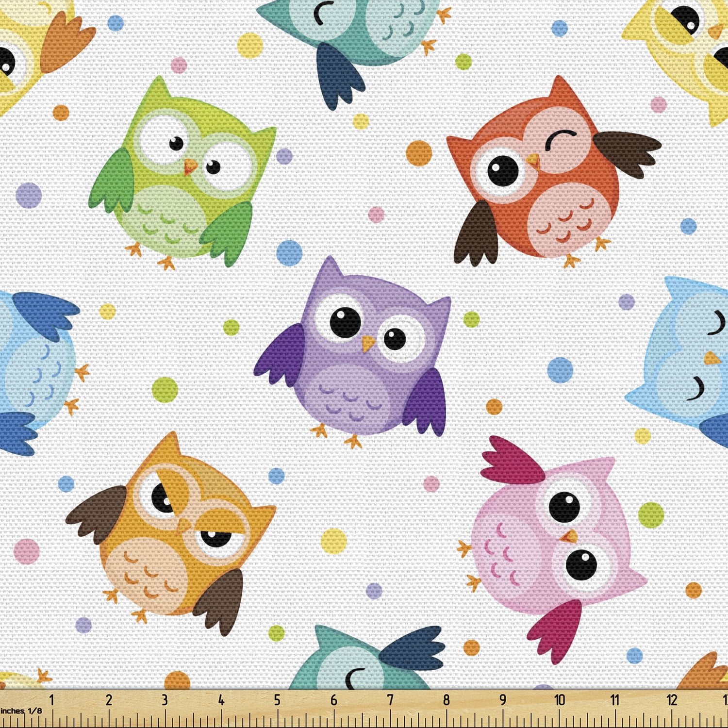 Owls Fabric by the Yard, Confused Funny Angry Sleeping Colorful ...