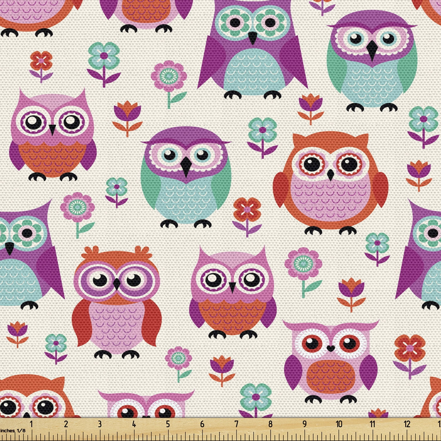 Ambesonne Owls Fabric by the Yard Upholstery, Happy Modern, 1 Yard ...