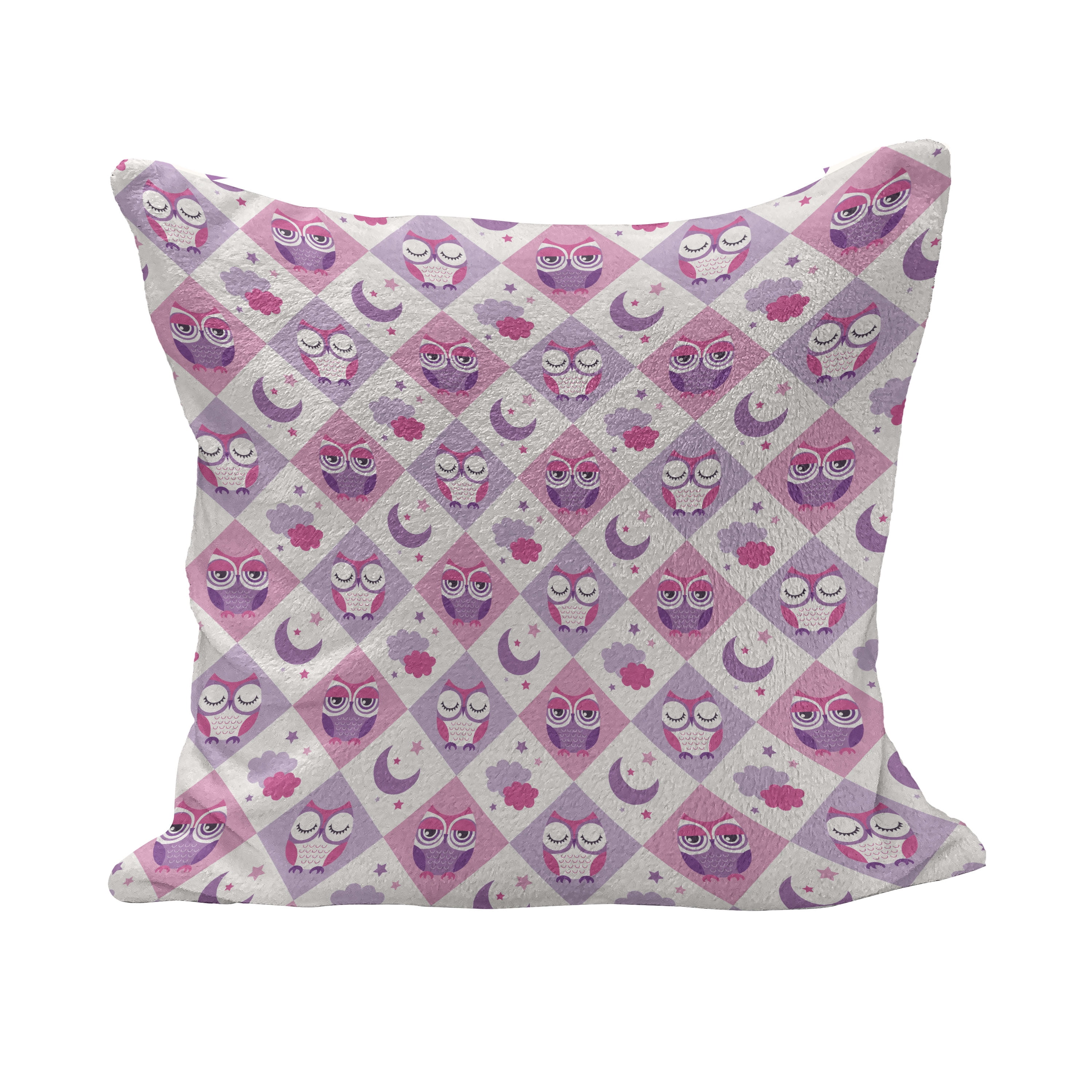 Owls Fluffy Throw Pillow Cushion Cover, Sleeping Owls in Diamond ...
