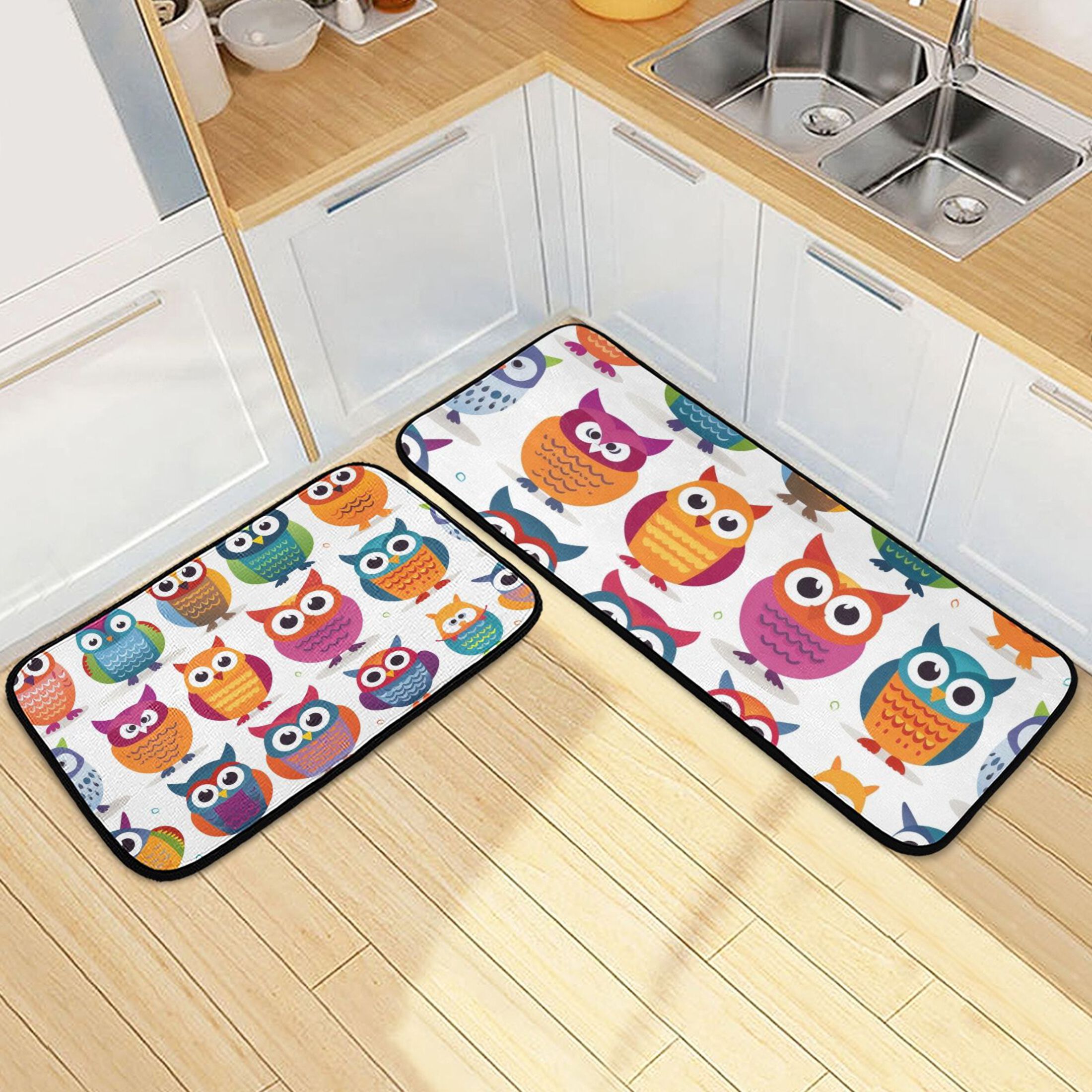 Owls Kitchen Rugs Set of 2 Non Slip Floor Foam Mat Cushioned Soft ...