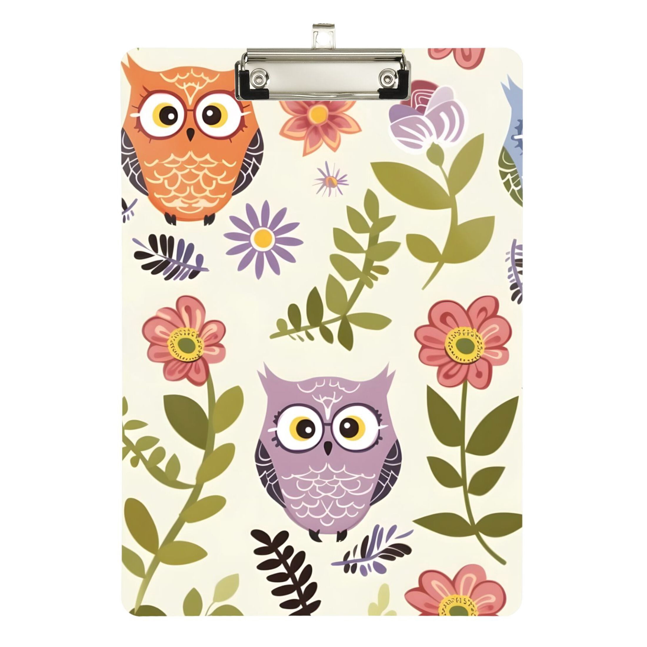 Owls Leaves Colorful Flowers Acrylic Clipboard Drawing Board Clipboard ...