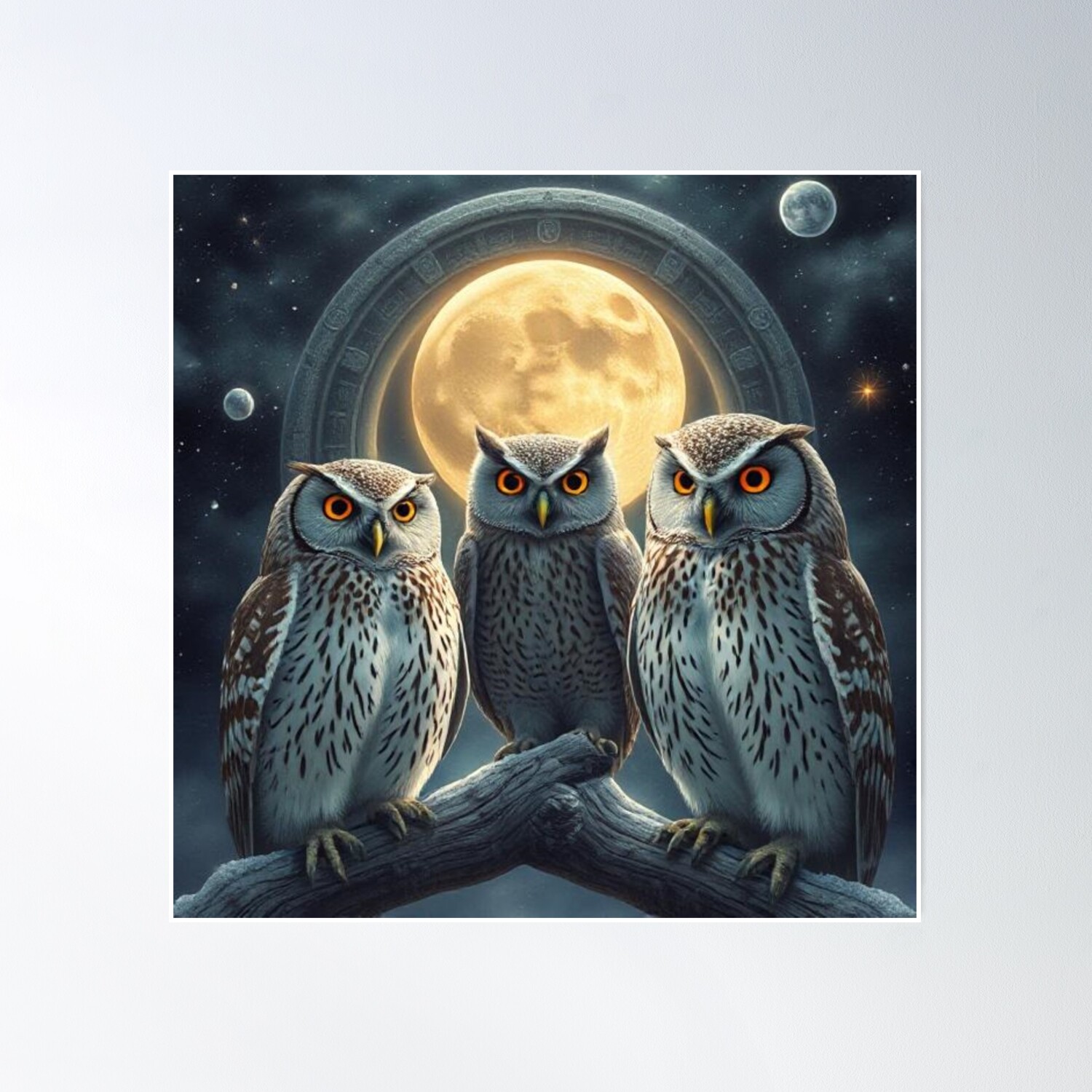 Owls, Moon And Stargate Poster Wall Art, Modern Wall Decor, 30x30 ...