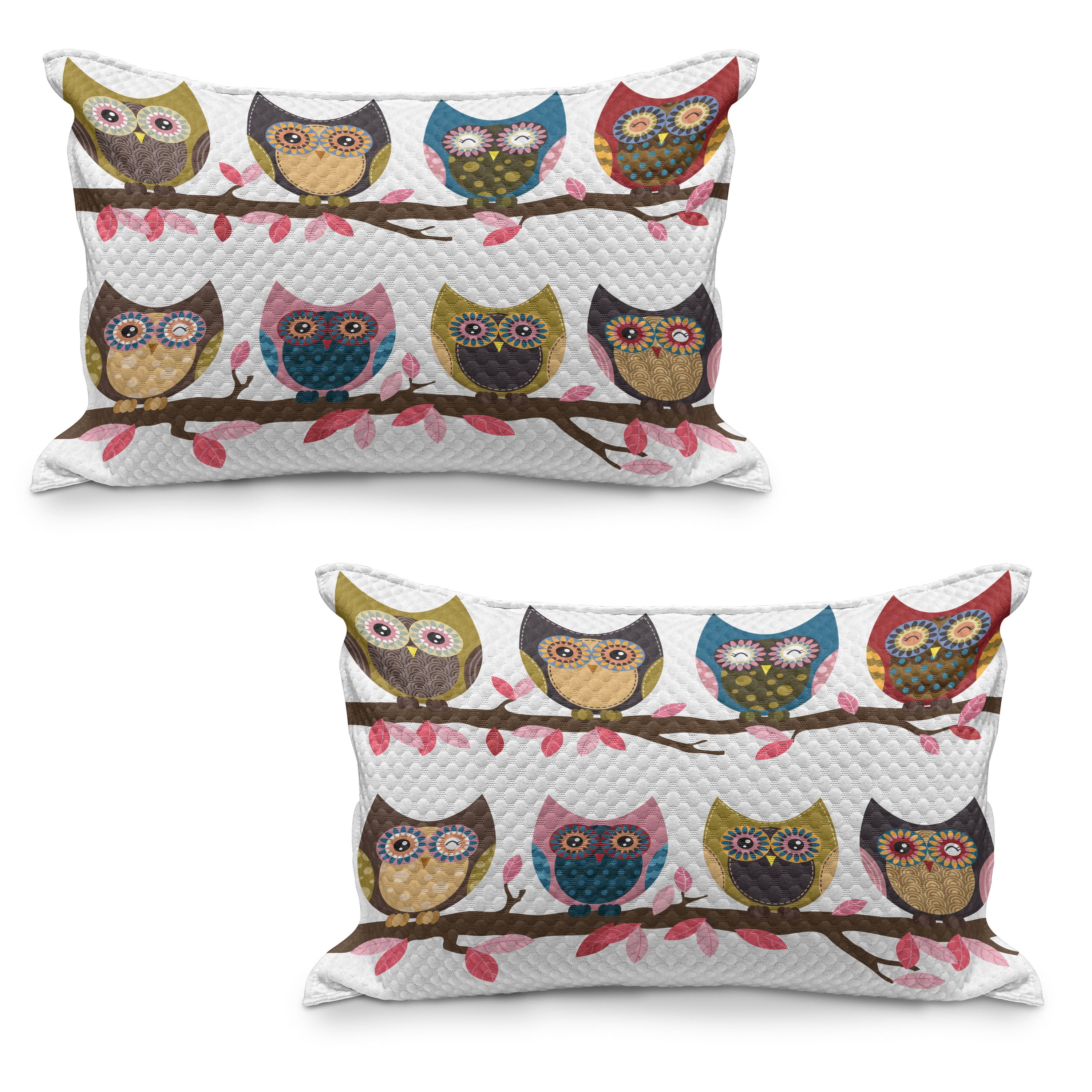Owls Quilted Pillowcover Set of 2, Group of Owls Facial Expressions ...