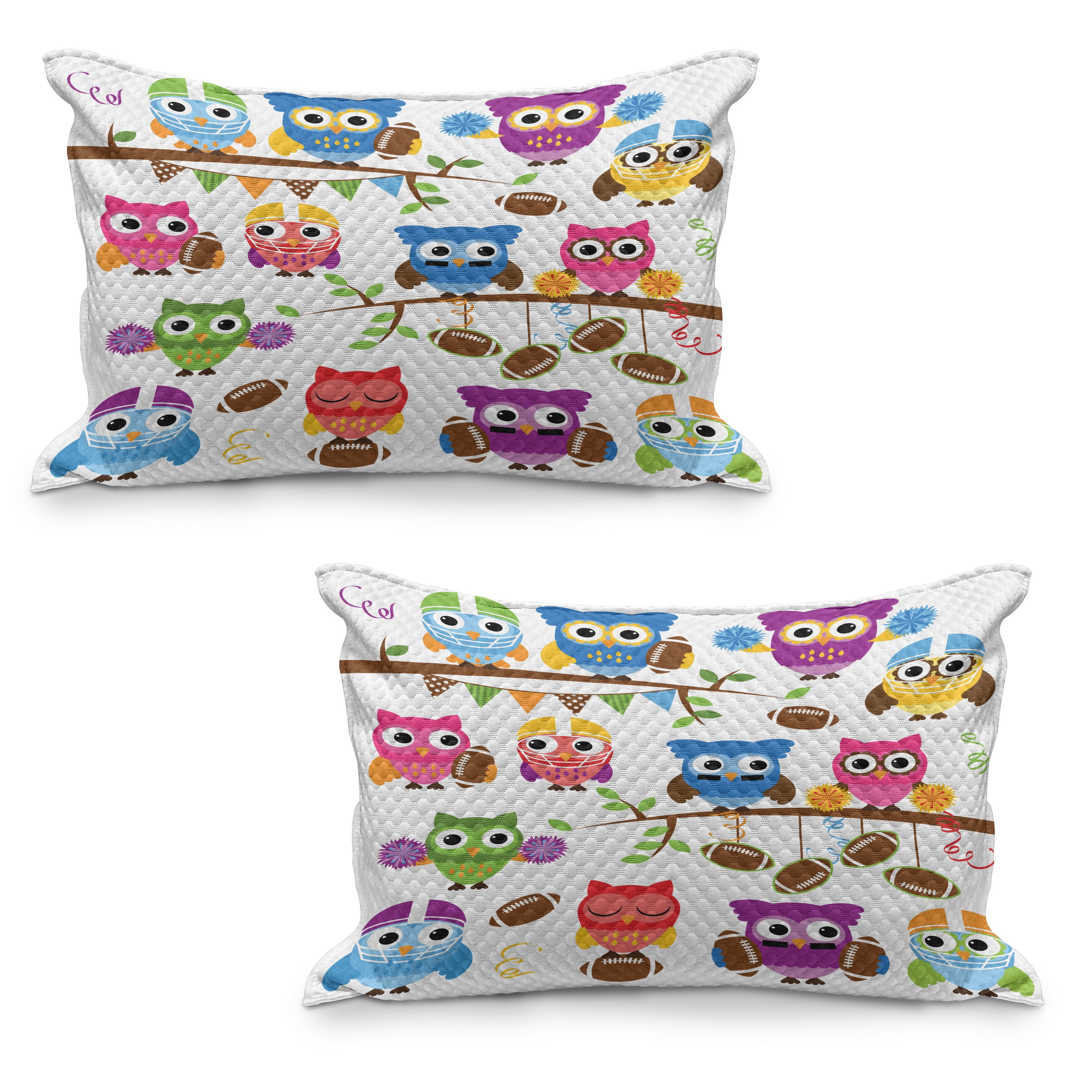 Owls Quilted Pillowcover Set of 2, Sporty Owls Cheerleader League Team ...