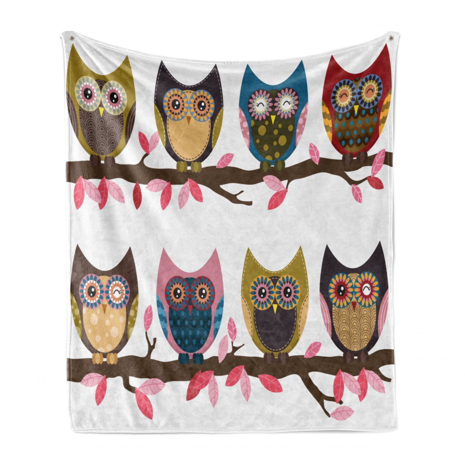 Owls Soft Flannel Fleece Throw Blanket, Group of Owls Facial ...