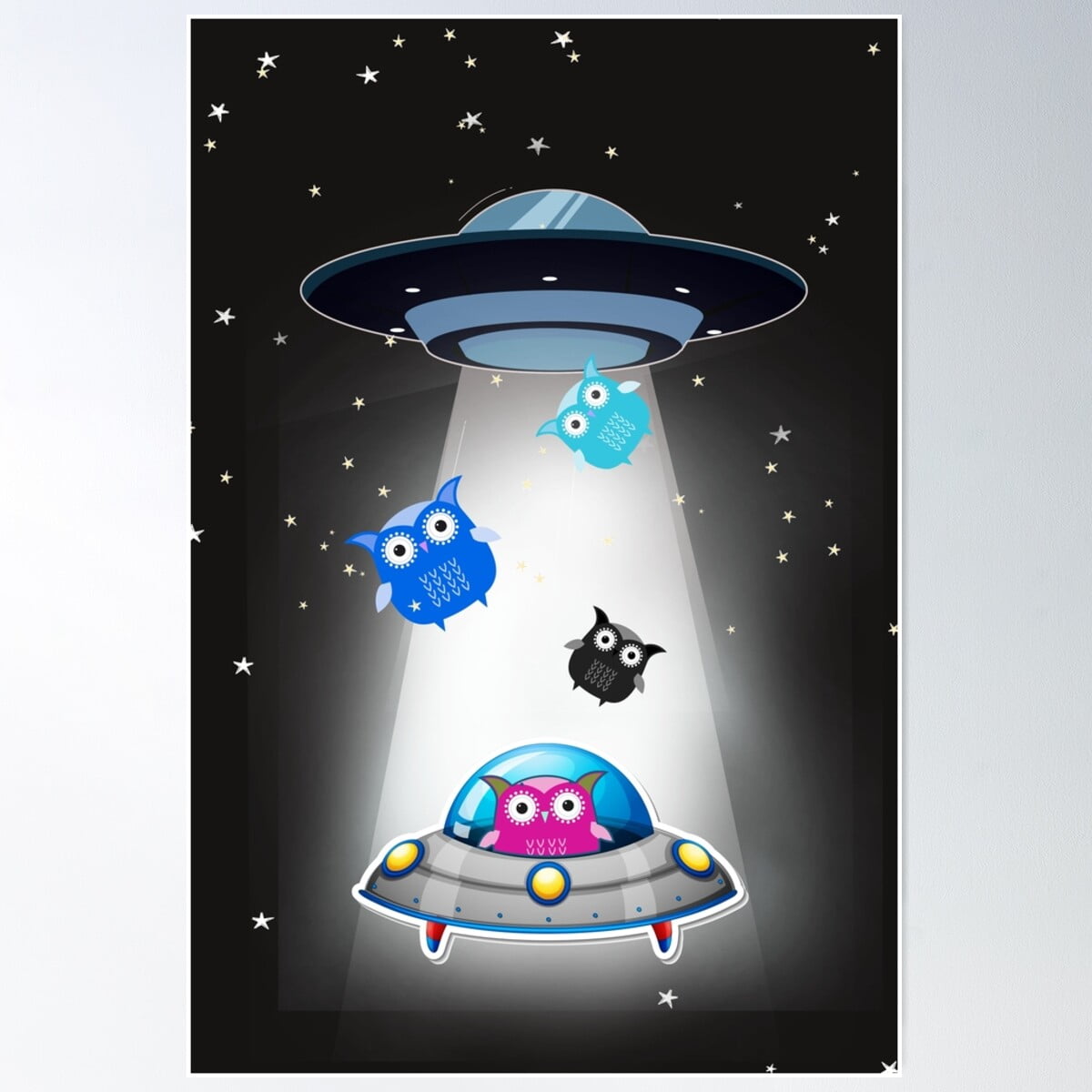 Owls,Space,Owl,Ufo,Spaceship,Stars Poster Wall Art, Modern Wall Decor ...