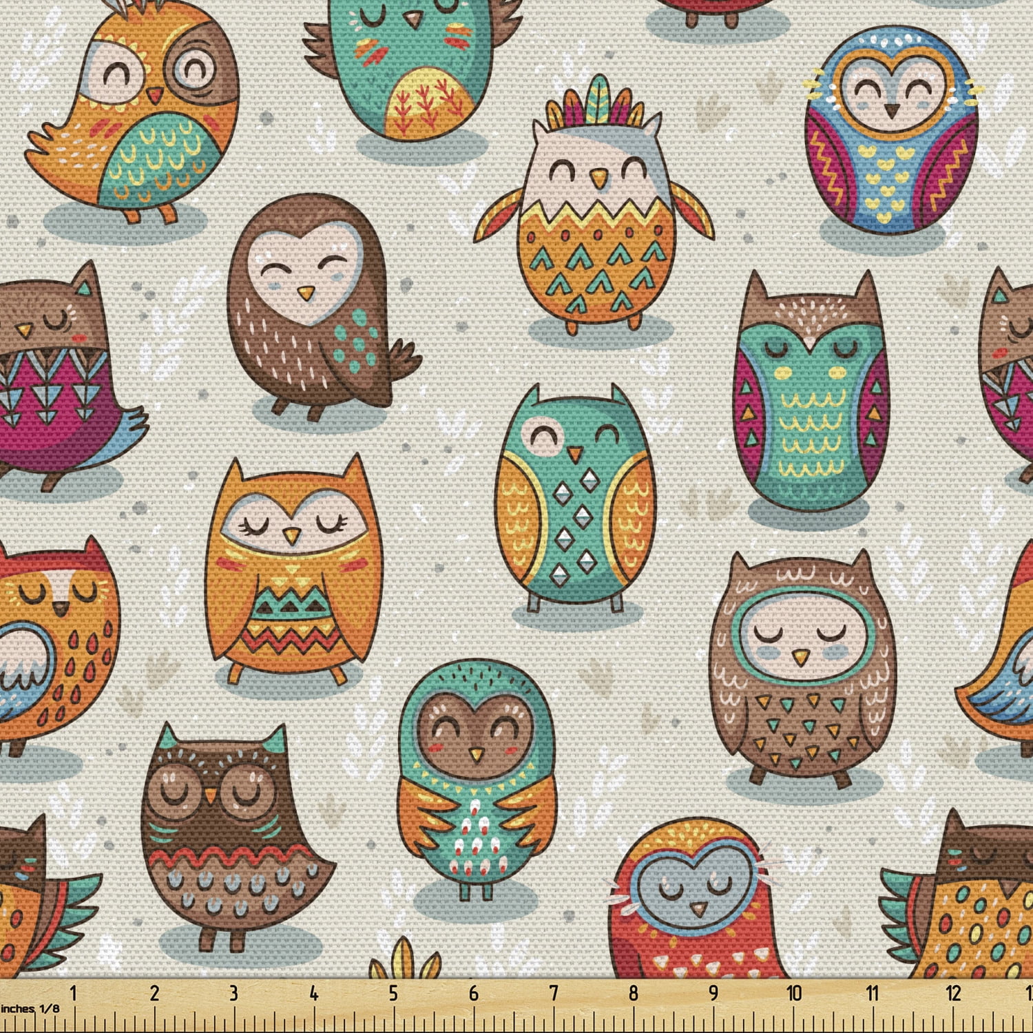 Ambesonne Owls Fabric by the Yard Upholstery, Cheerful Cartoon Native ...