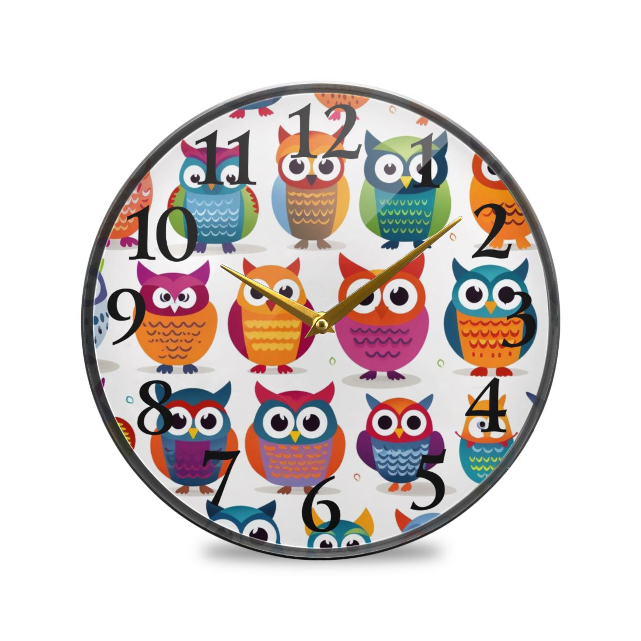 Owls Wall Clocks Battery Operated 9.5 Inch Round Clock Acrylic Silent ...
