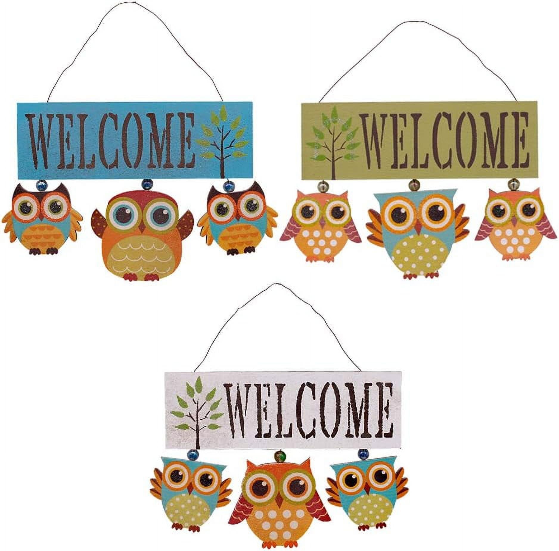 Owls Welcome Sign Wooden Hanging Welcome Door Sign for Porch Patio ...