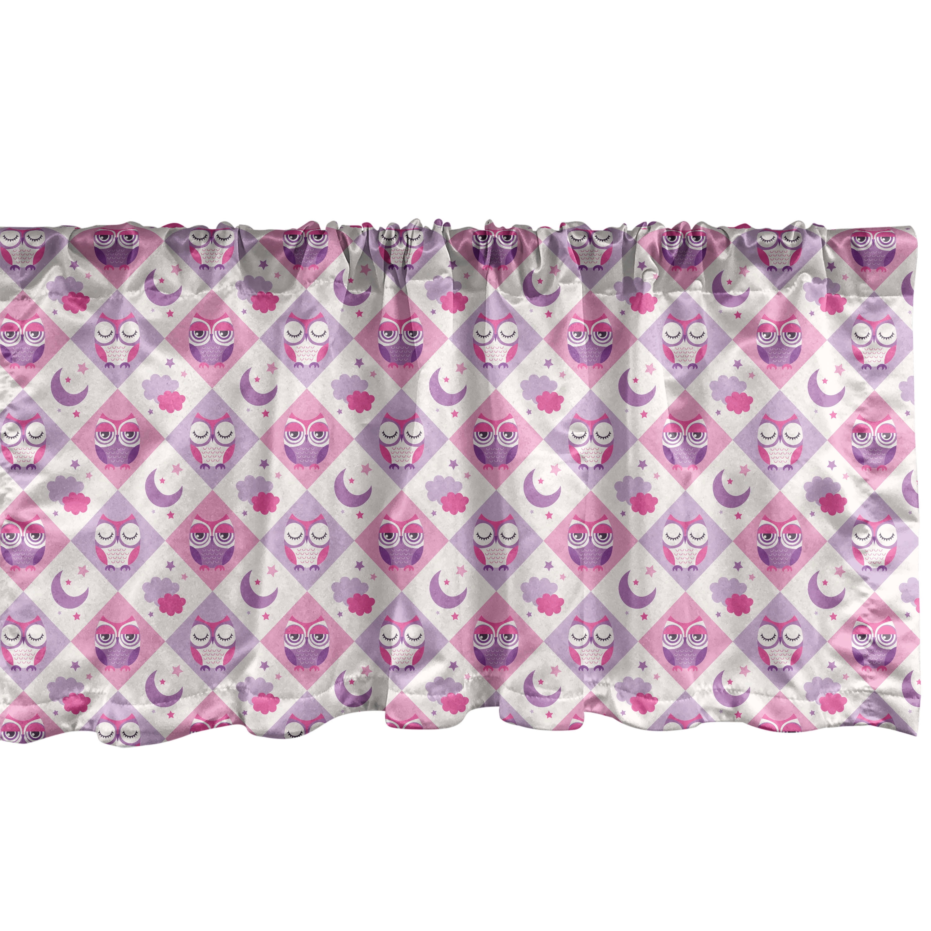 Owls Window Valance Pack of 2, Sleeping Owls in Diamond Pattern Half ...