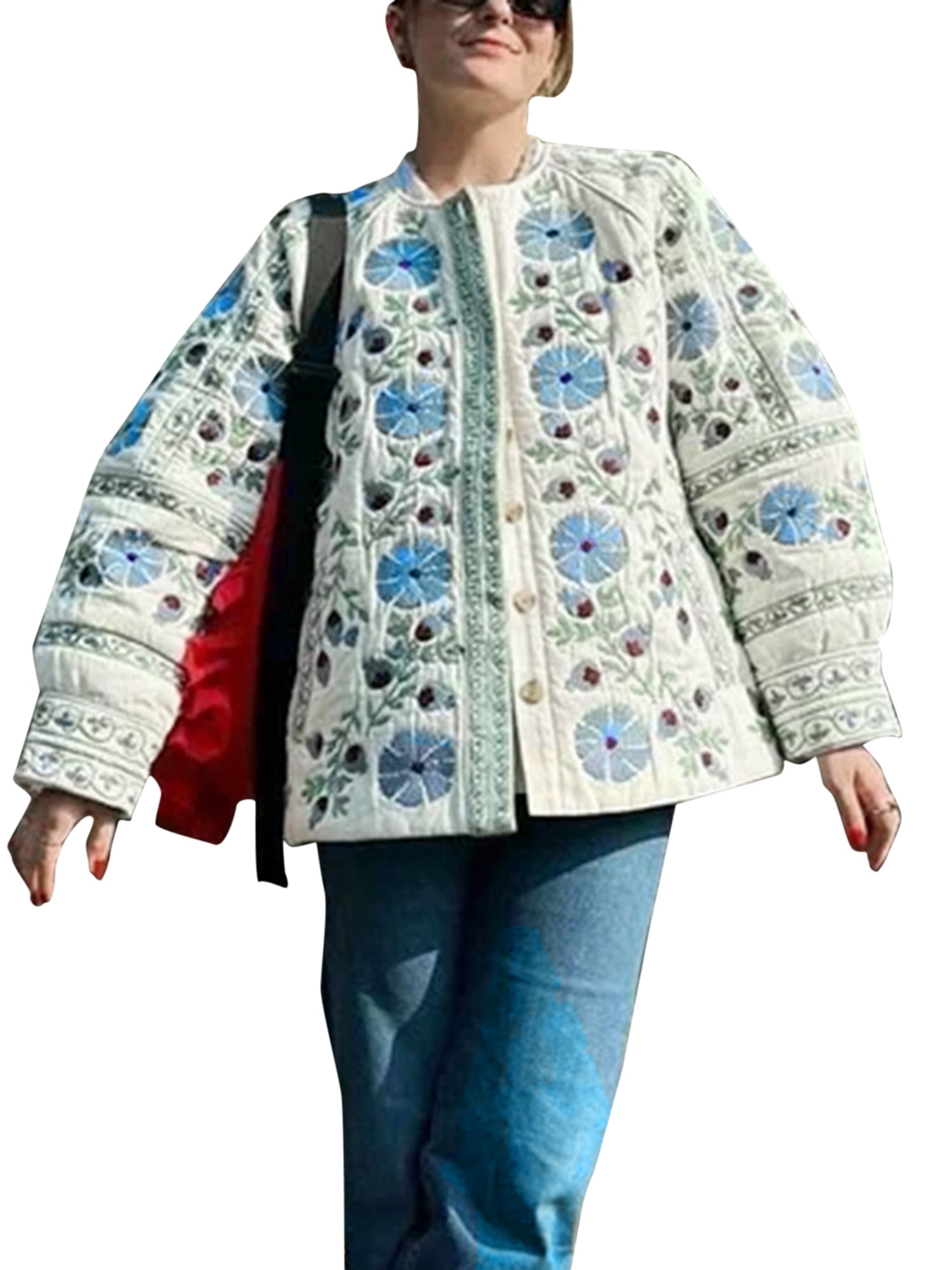 Owls Yard Women's Jackets Elegant Style Long Sleeve Round Neck Quilted ...