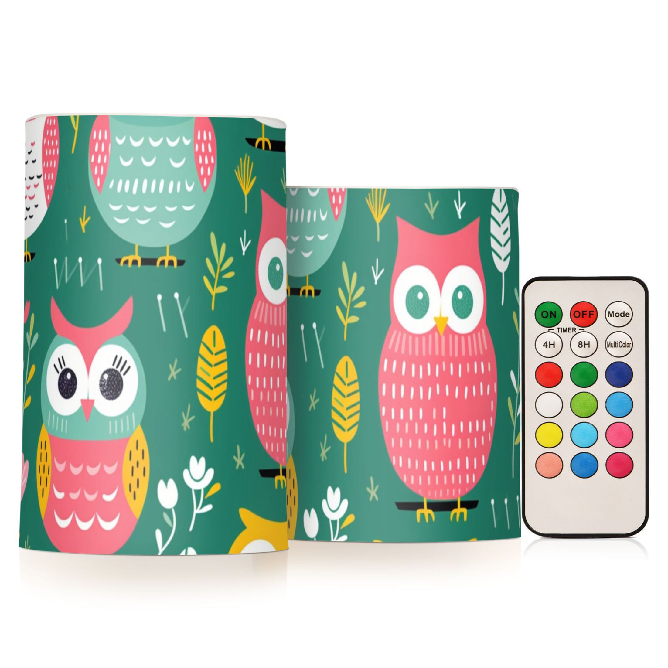 Owls and Plant Flameless Candles with Remote Timer LED Battery Operated ...