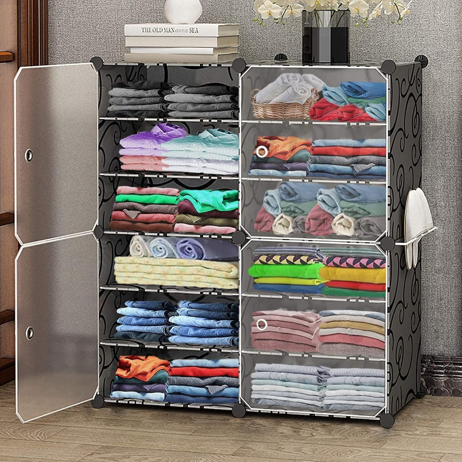 Owme Collapsible Wardrobe Clothes Organizer for Cupboard 12Shelf 4Door ...