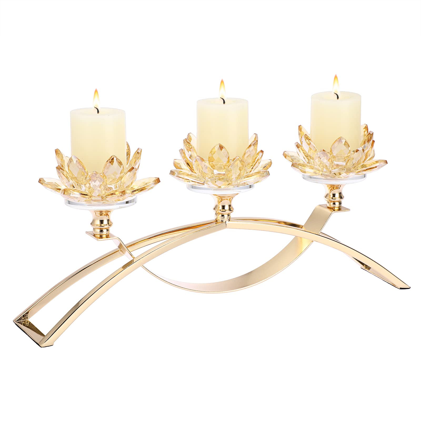 OwnMy 3 Arms Crystal Lotus Tealight Candle Holders, Golden Crystal ...