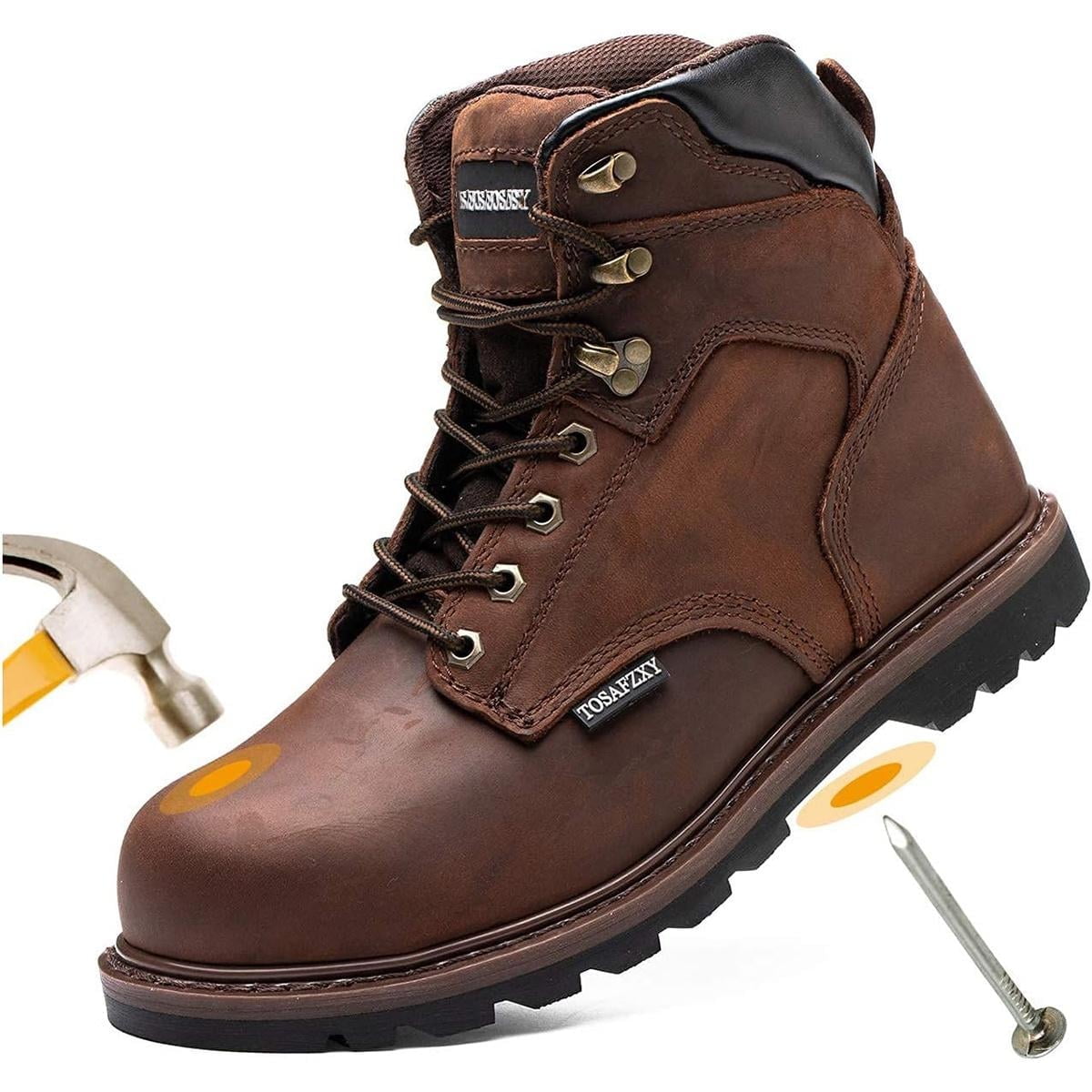 OwnShoe Men's Steel Toe Work Boots Leather Safety Shoes Non-Slip ...