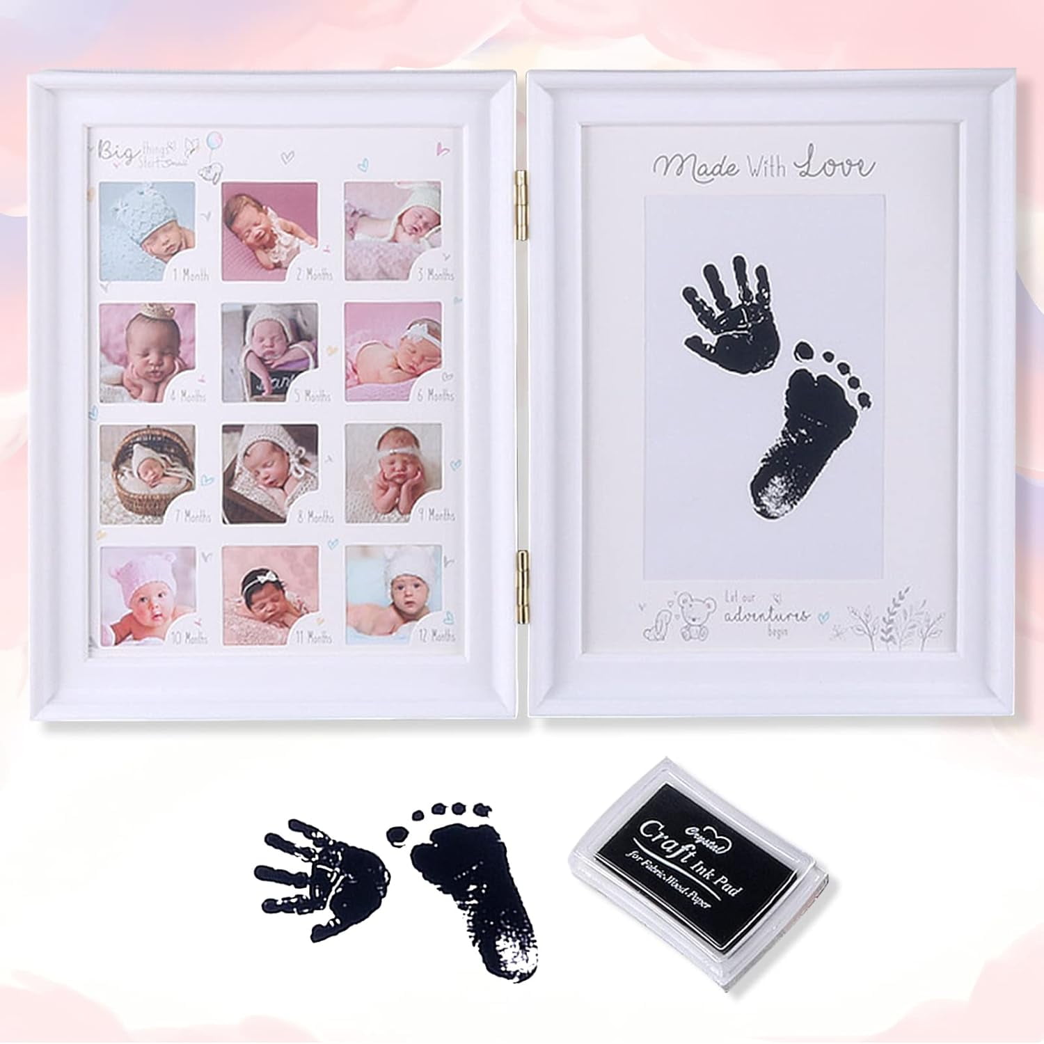 OwnShow Baby Picture Frame First Year, Baby Handprint and Footprint Kit ...