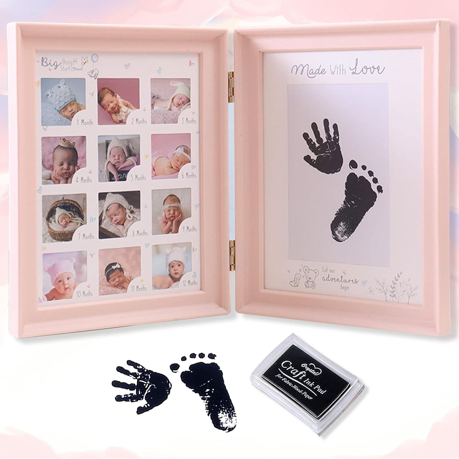 OwnShow Baby Picture Frame First Year, Baby Handprint and Footprint Kit ...