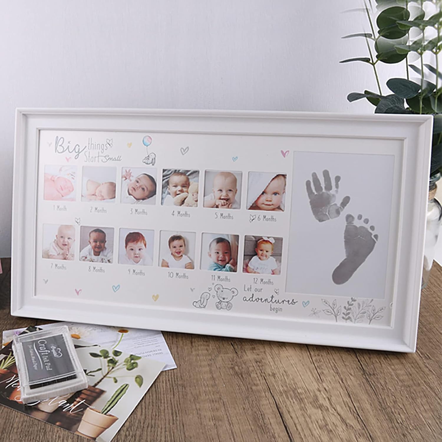OwnShow Baby Picture Frame First Year, Baby Handprint and Footprint Kit ...