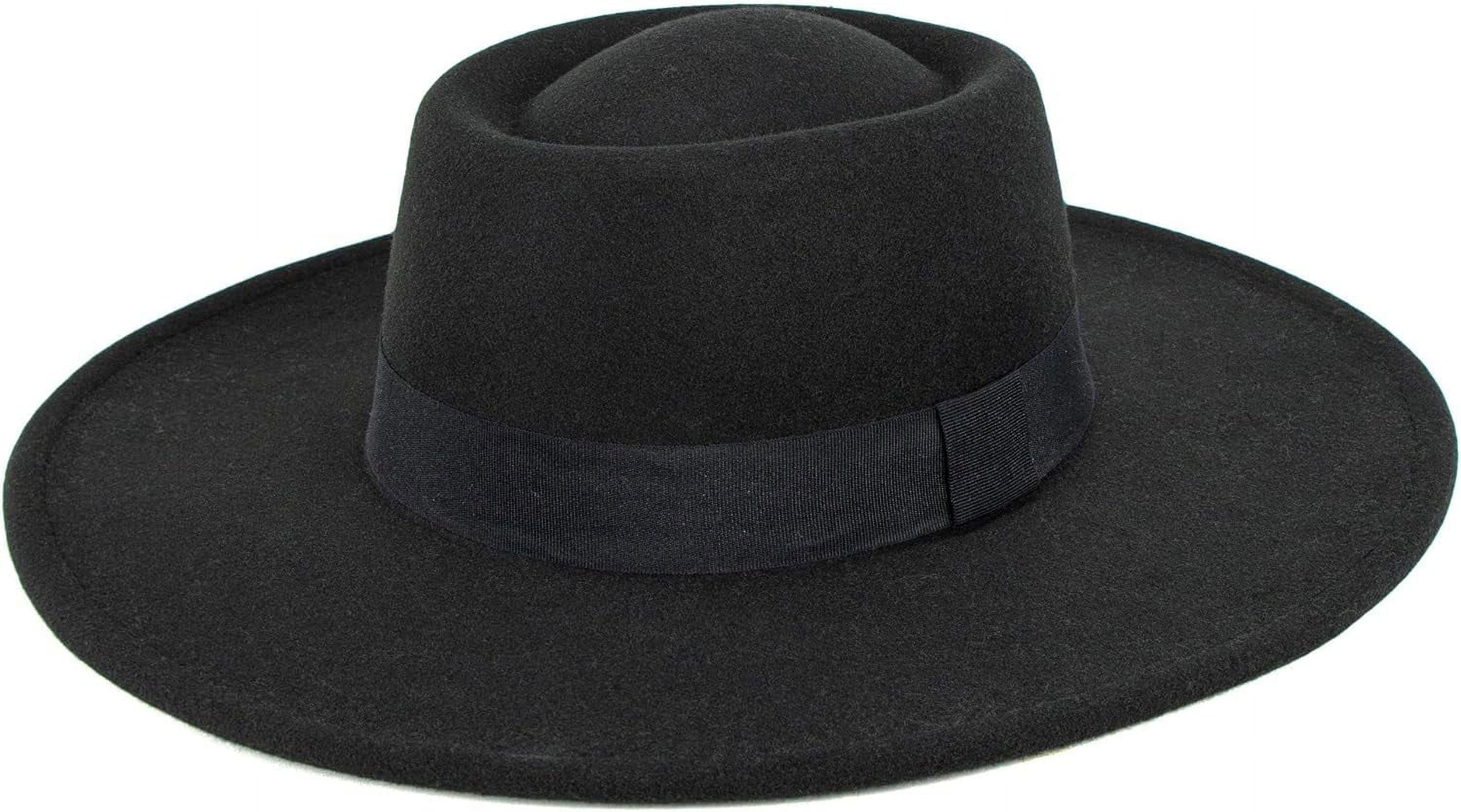 OwnShow Classic Felt Fedora Hat for Women Men Big Wide Brim Flat Top ...