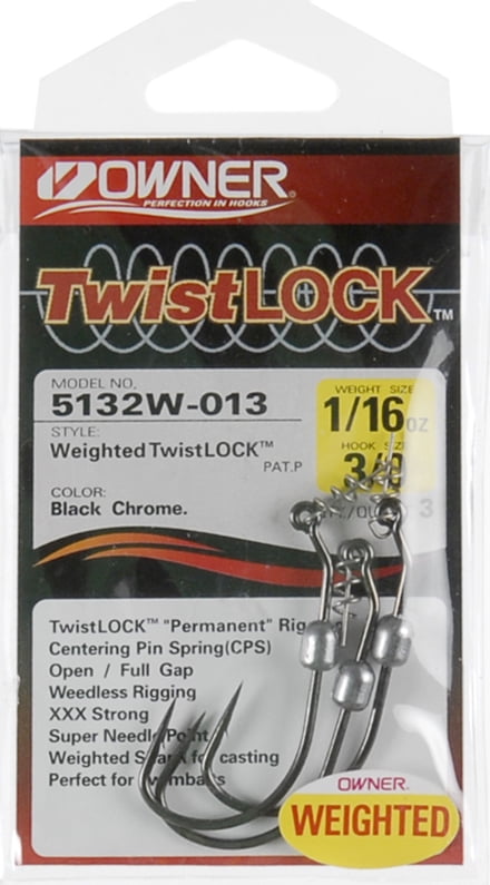 Owner Weighted Twistlock w/ CPS 3/0 Hook #1/16 oz. Black Chrome 3PK ...