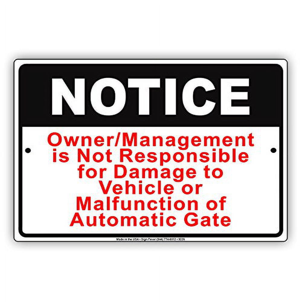 Owner Management Is Not Responsible For Damage To Vehicle Or ...