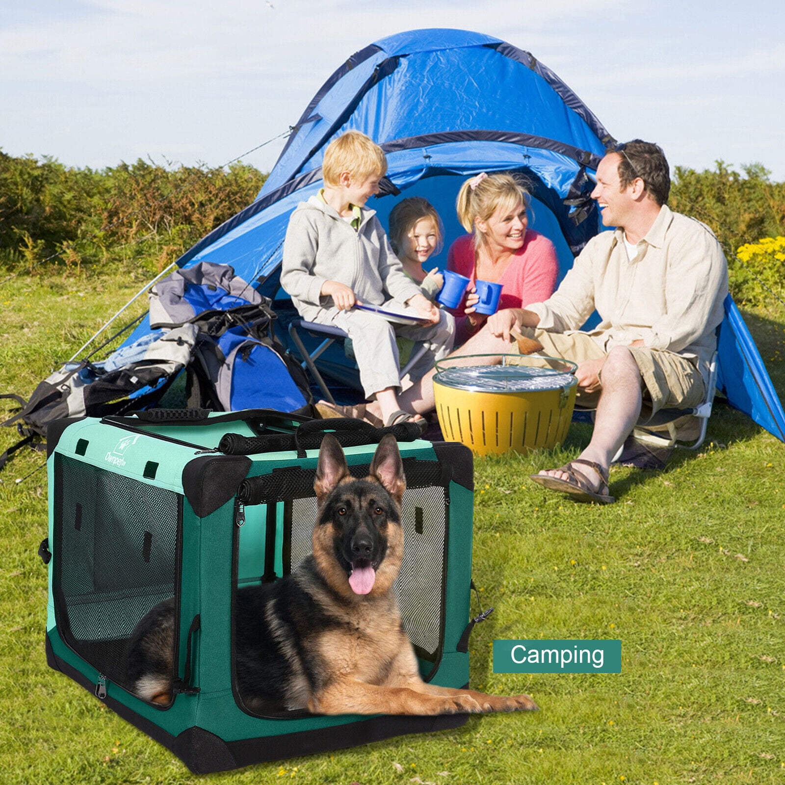 Ownpets Collapsible Travel Soft Crate, 4 Door Portable Folding Dog Cat ...